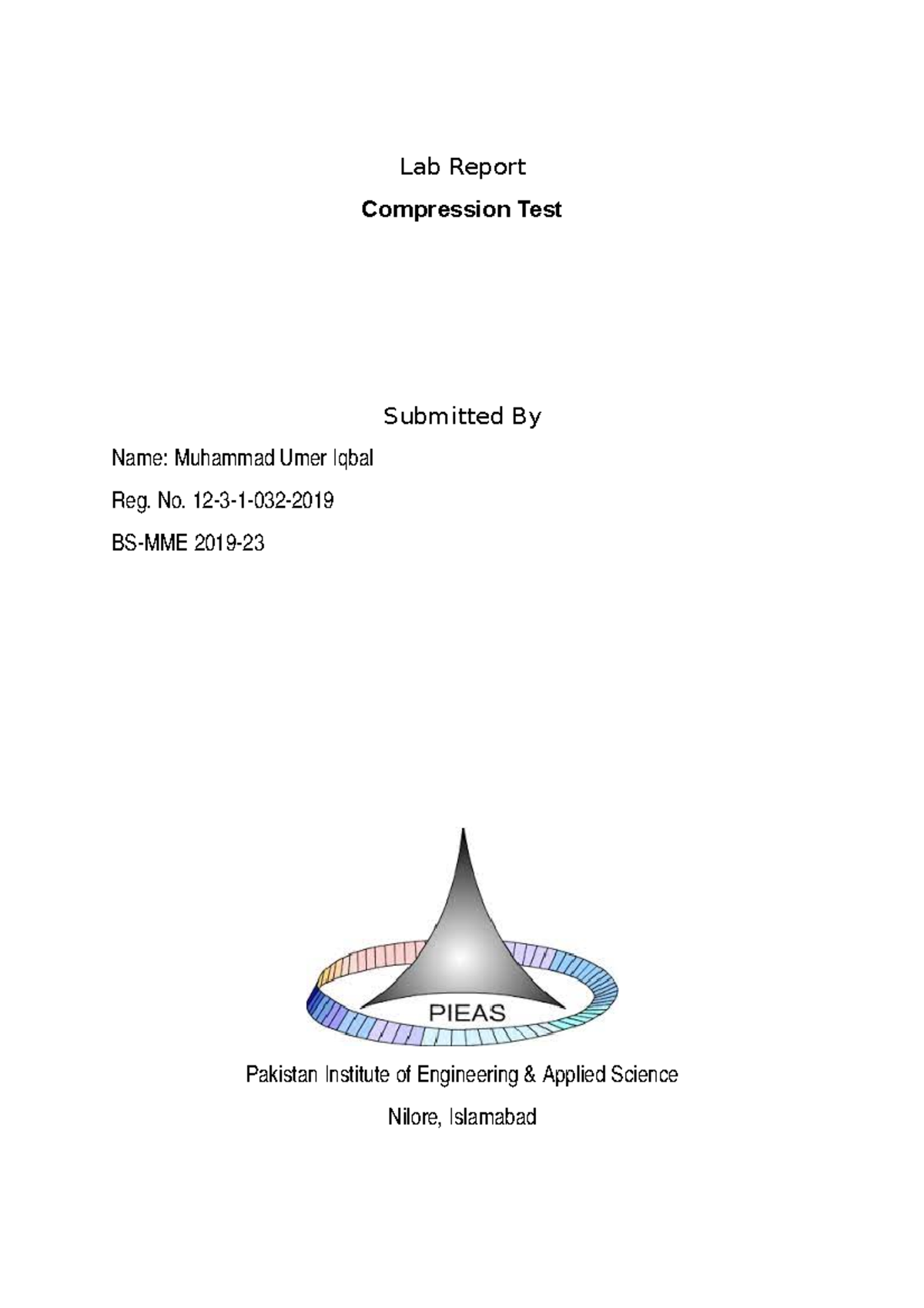 Muhammad Umer Iqbbal-MME-Compression Test-19-23 - Lab Report ...