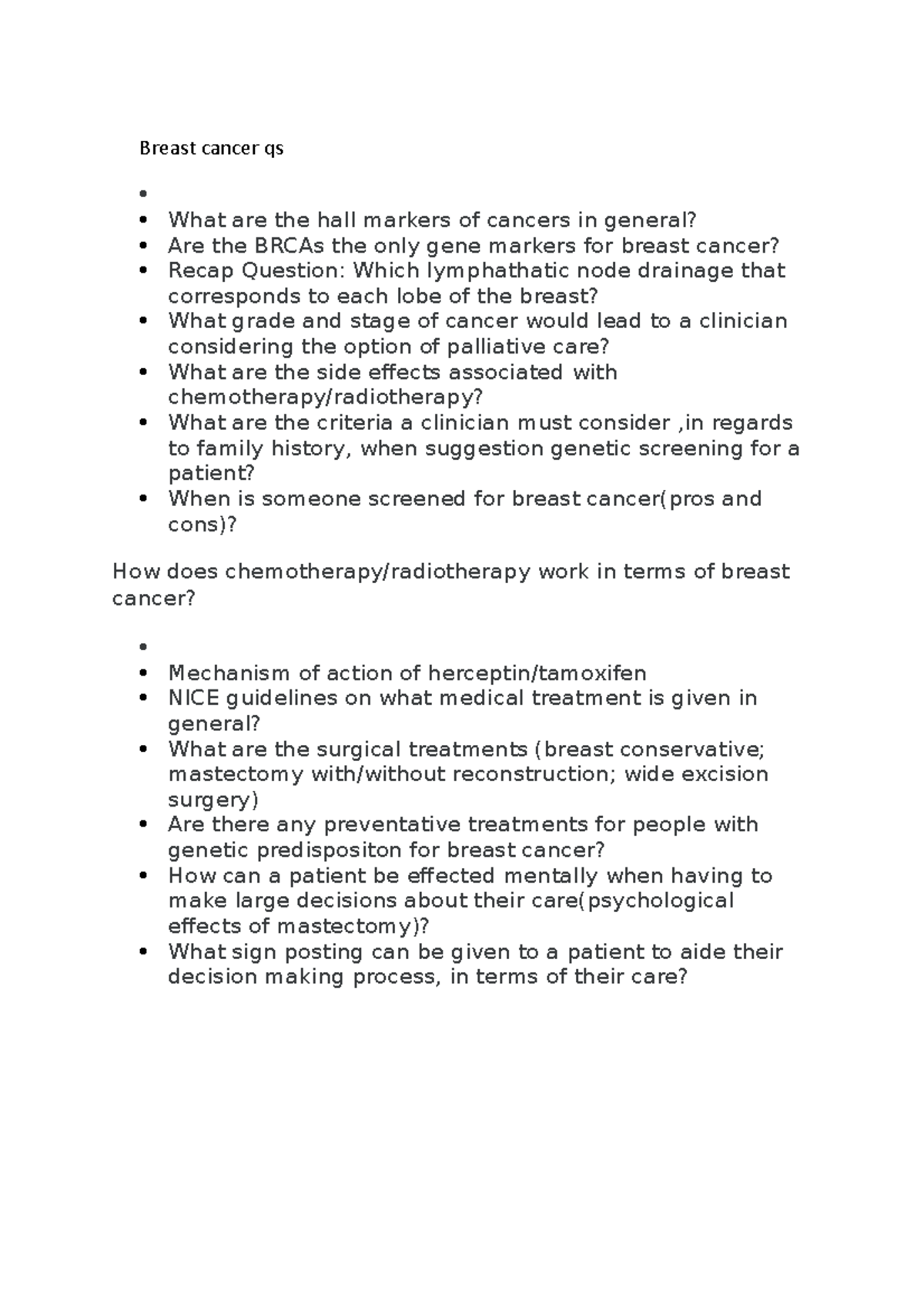 1uestions on breast cancer - Breast cancer qs What are the hall markers ...
