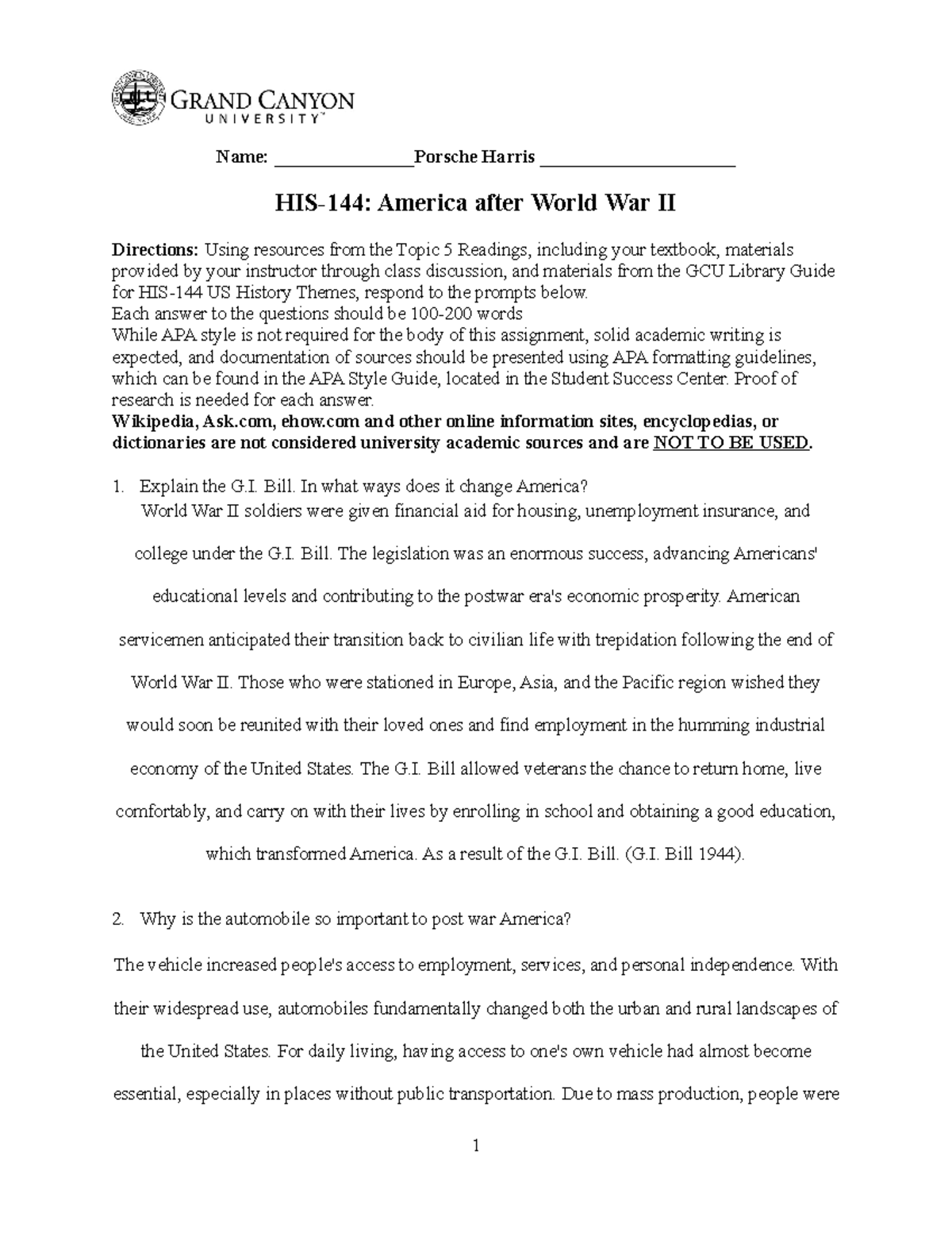 HIS-144-RS-America after WWII Worksheet - Name: _______________Porsche ...