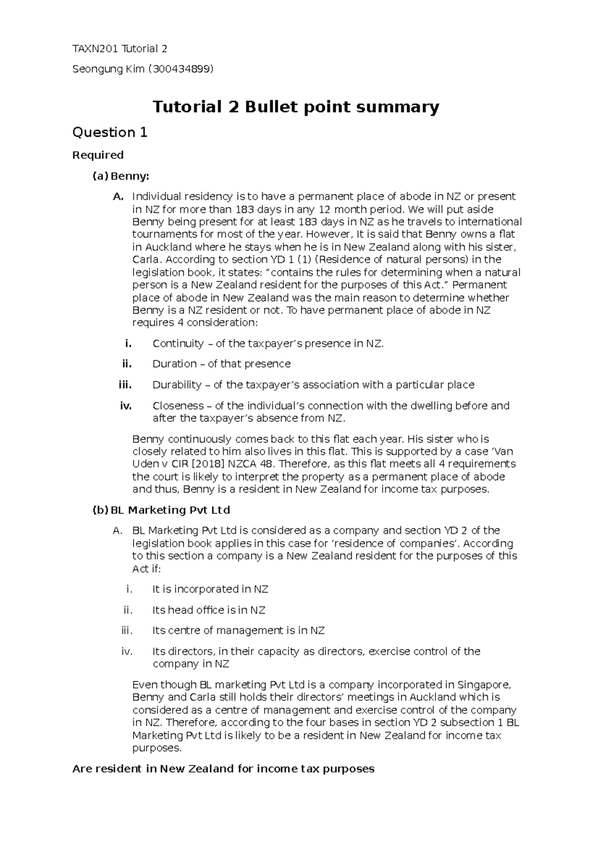 Tutorial 2 Bullet Point Summary Seongung Kim 300434899 Tutorial 2