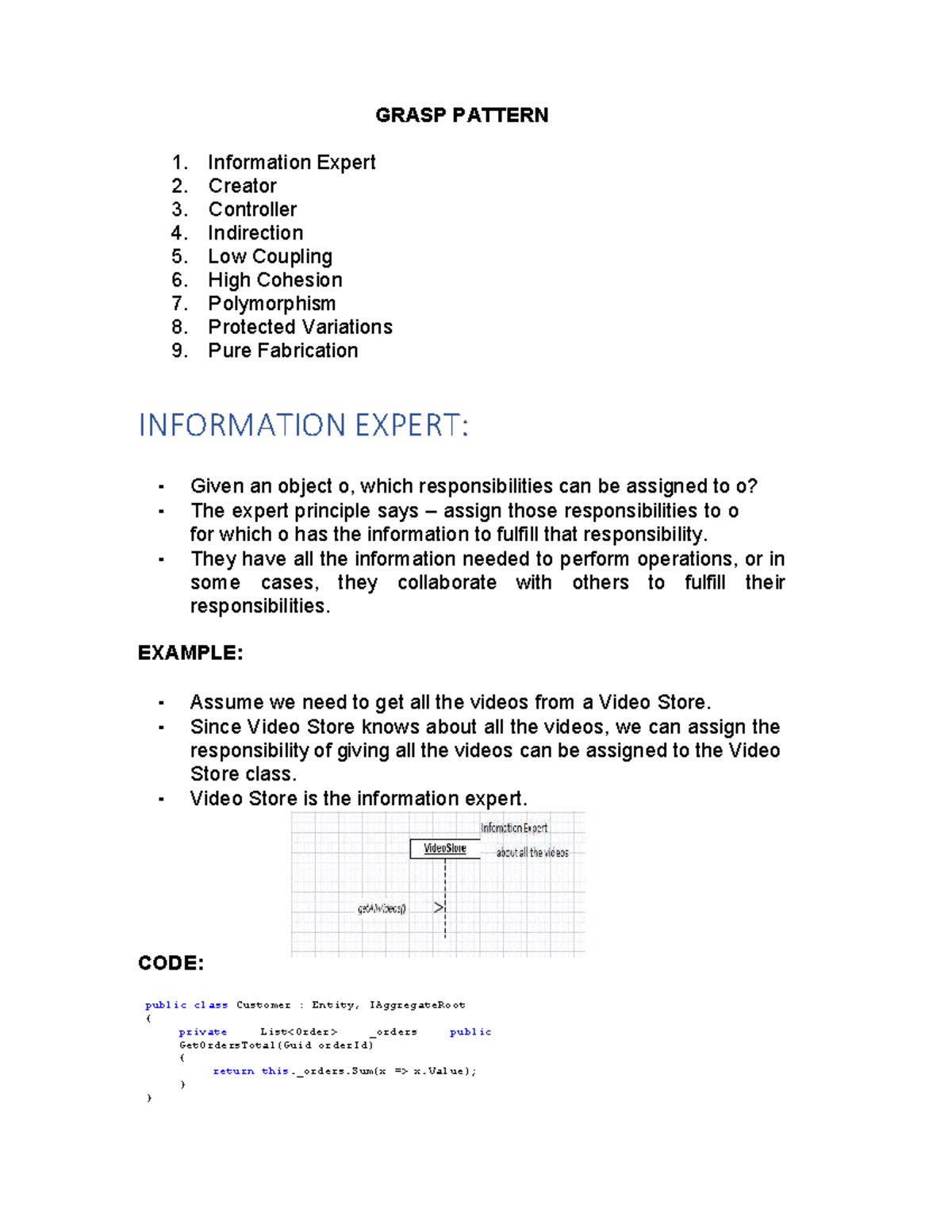 OOSE(A#3) - Assignment - GRASP PATTERN Information Expert Creator ...