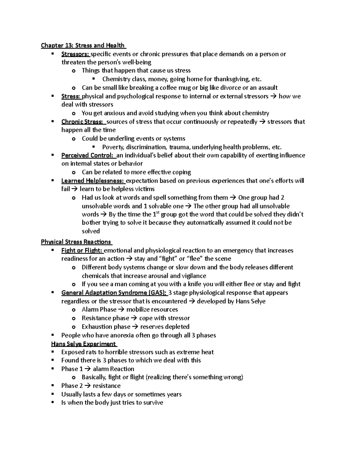 Psych exam 4 study guide - Chapter 13: Stress and Health Stressors ...