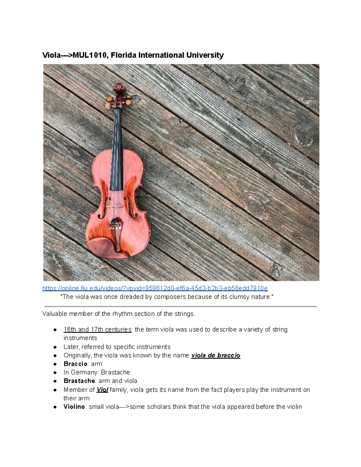 Viola: History Role and Facts - Studocu