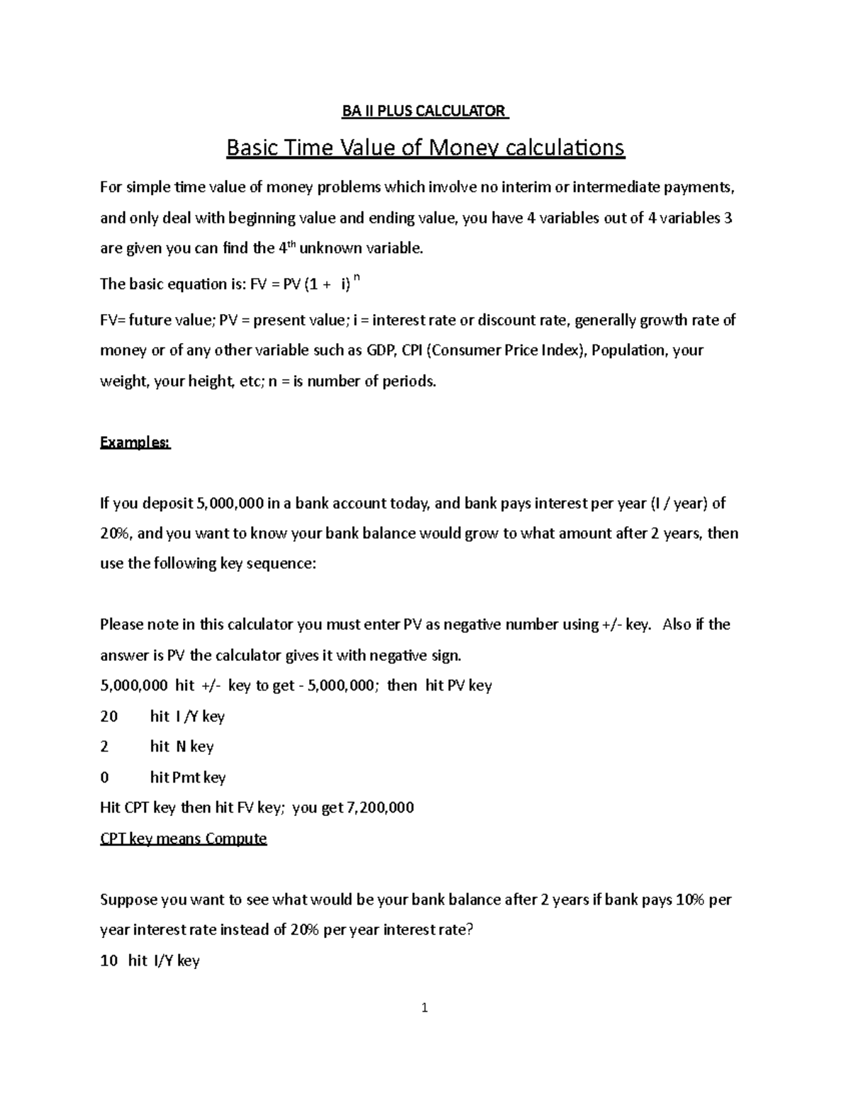 BA 2 plus calculator notes from the course - Financial Management - Studocu