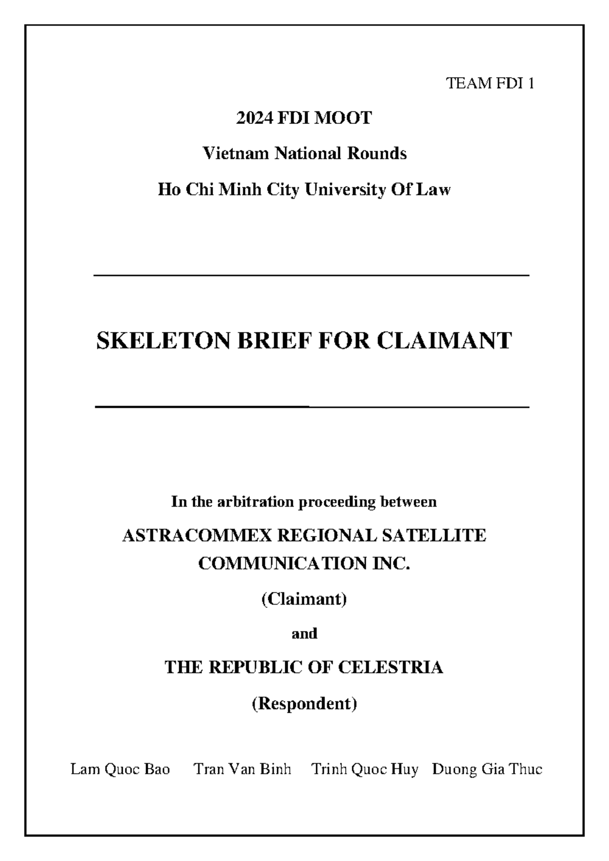 Team-opposite - Nothing much - TEAM FDI 1 2024 FDI MOOT Vietnam ...