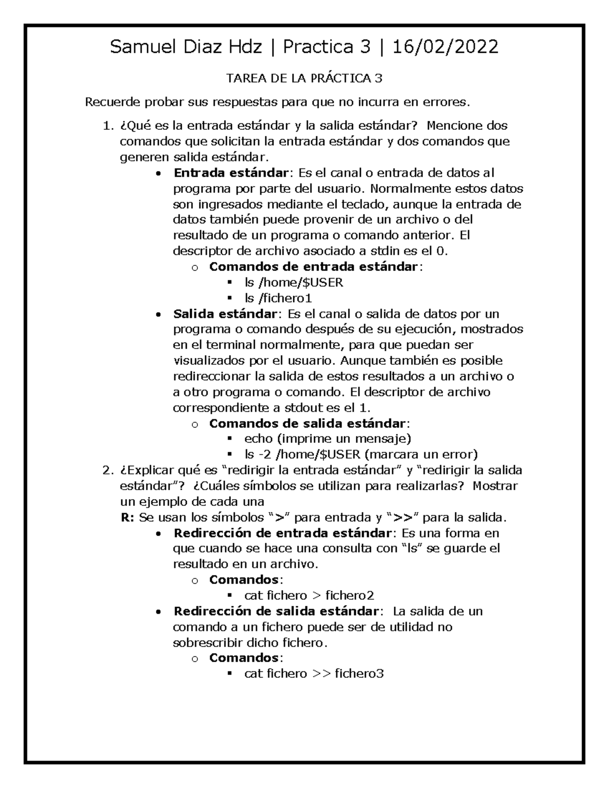 Practica 3 Samuel Diaz Hdz - TAREA DE LA PRÁCTICA 3 Recuerde probar sus ...