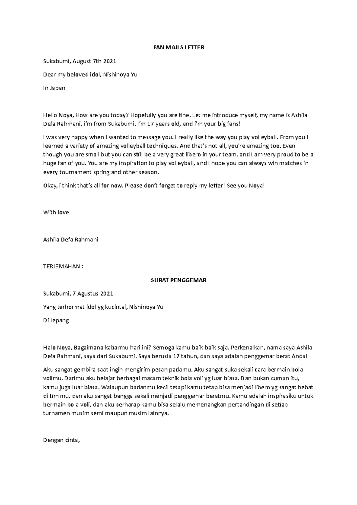 Ashila (Fan mails) - Iyee - Sukabumi, August 7th 2021 FAN MAILS LETTER ...