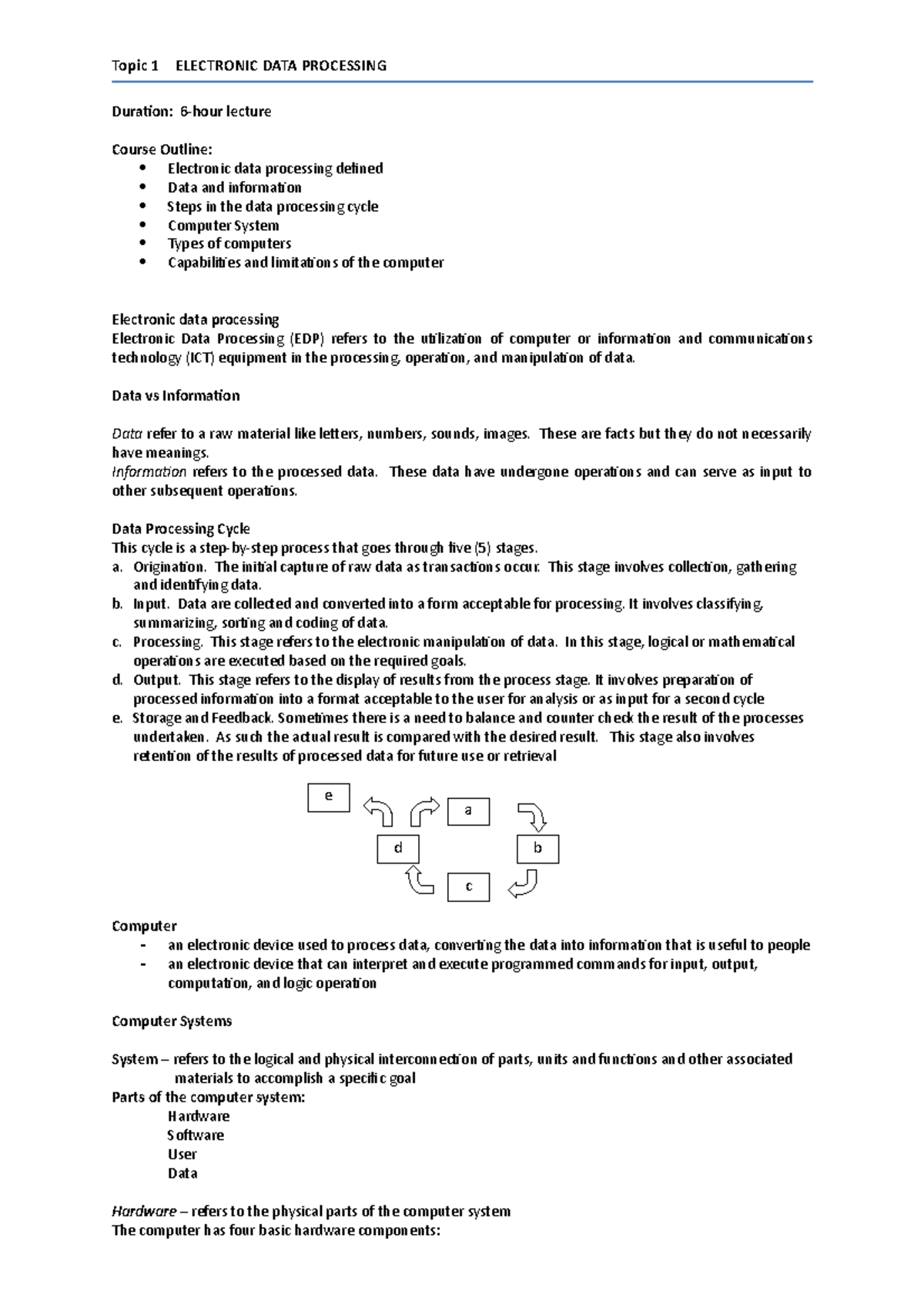 Topic 1-3 Electronic DATA Processing - Topic 1 ELECTRONIC DATA ...