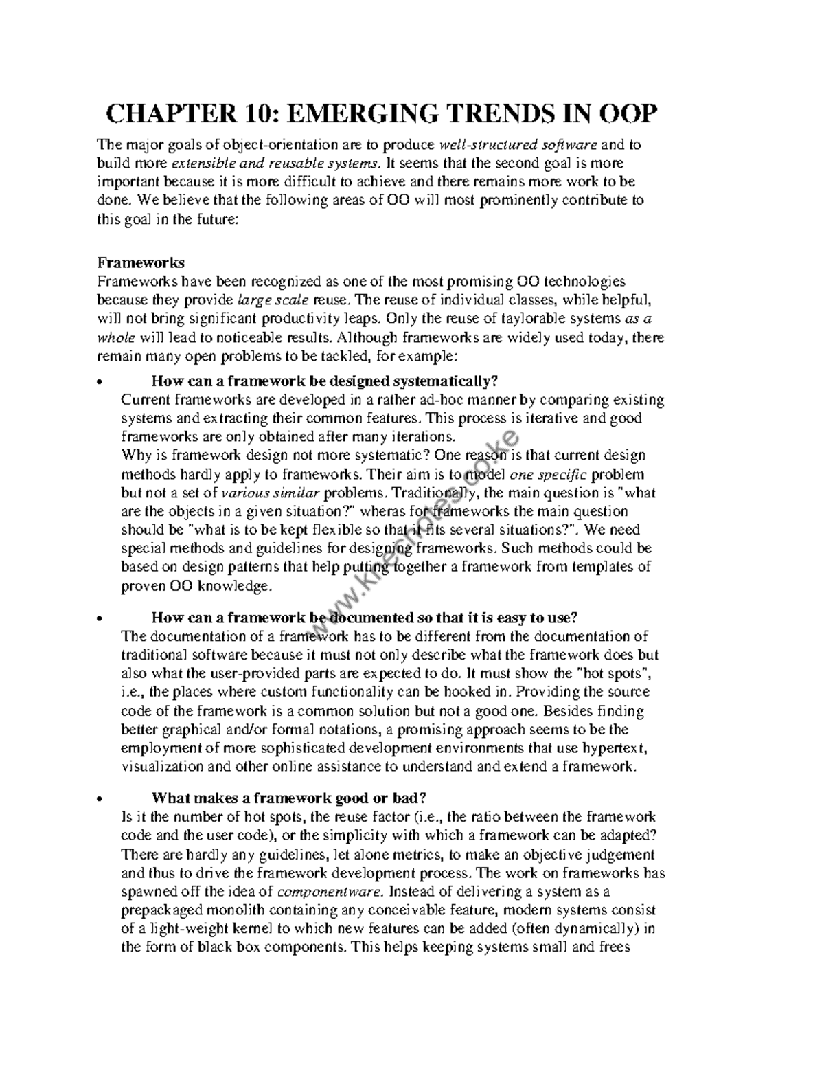 Emerging Trends IN OOP - Tusome - CHAPTER 10: EMERGING TRENDS IN OOP The major goals of - Studocu