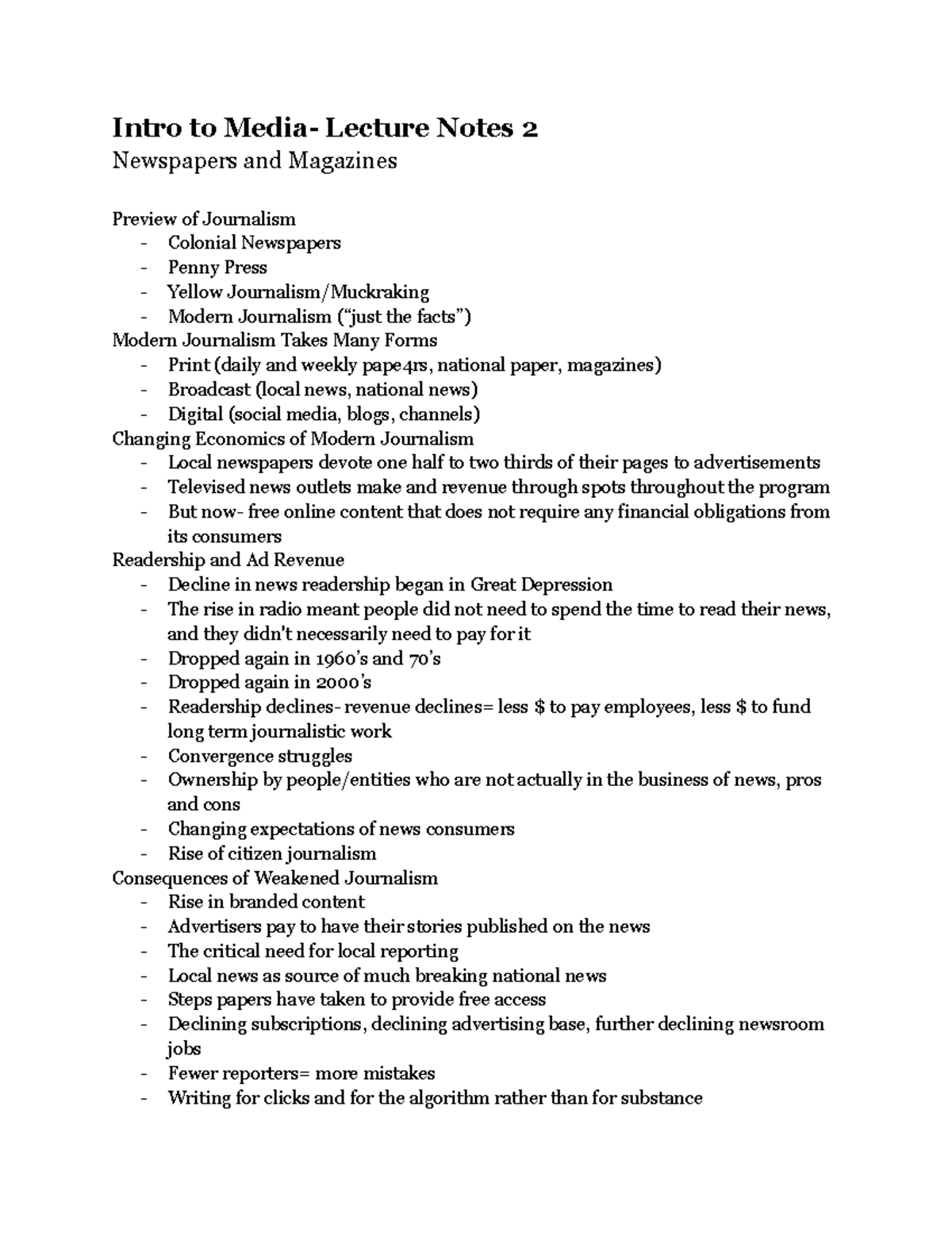 Intro to Media Lecture Notes 2 - Studocu