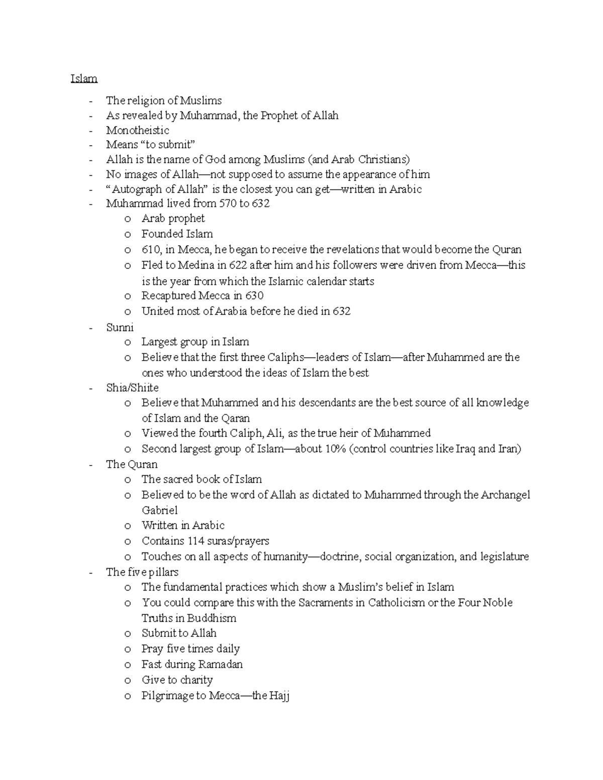 Islam Notes - Islam The religion of Muslims As revealed by Muhammad ...