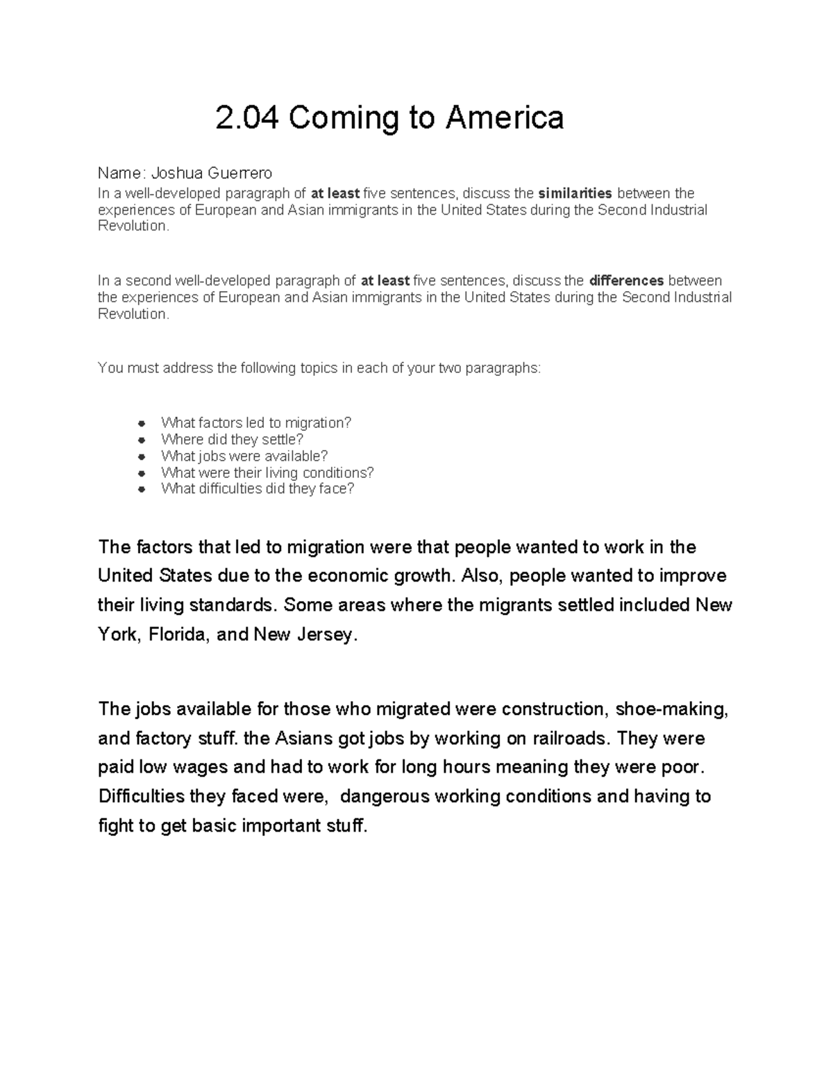 Lesson 2.04 Coming to America by Joshua - 2 Coming to America Name ...