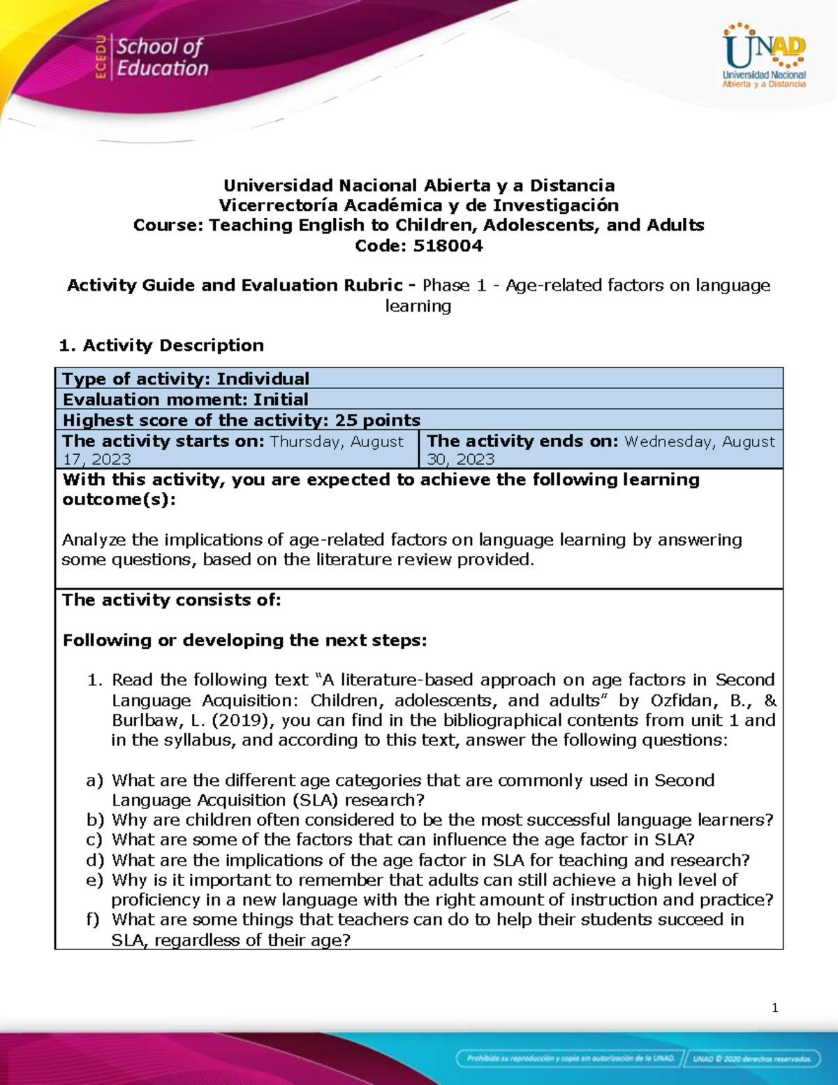 Activity Guide and Evaluation Rubric - Unit 1 - Phase 1 - Age-related ...