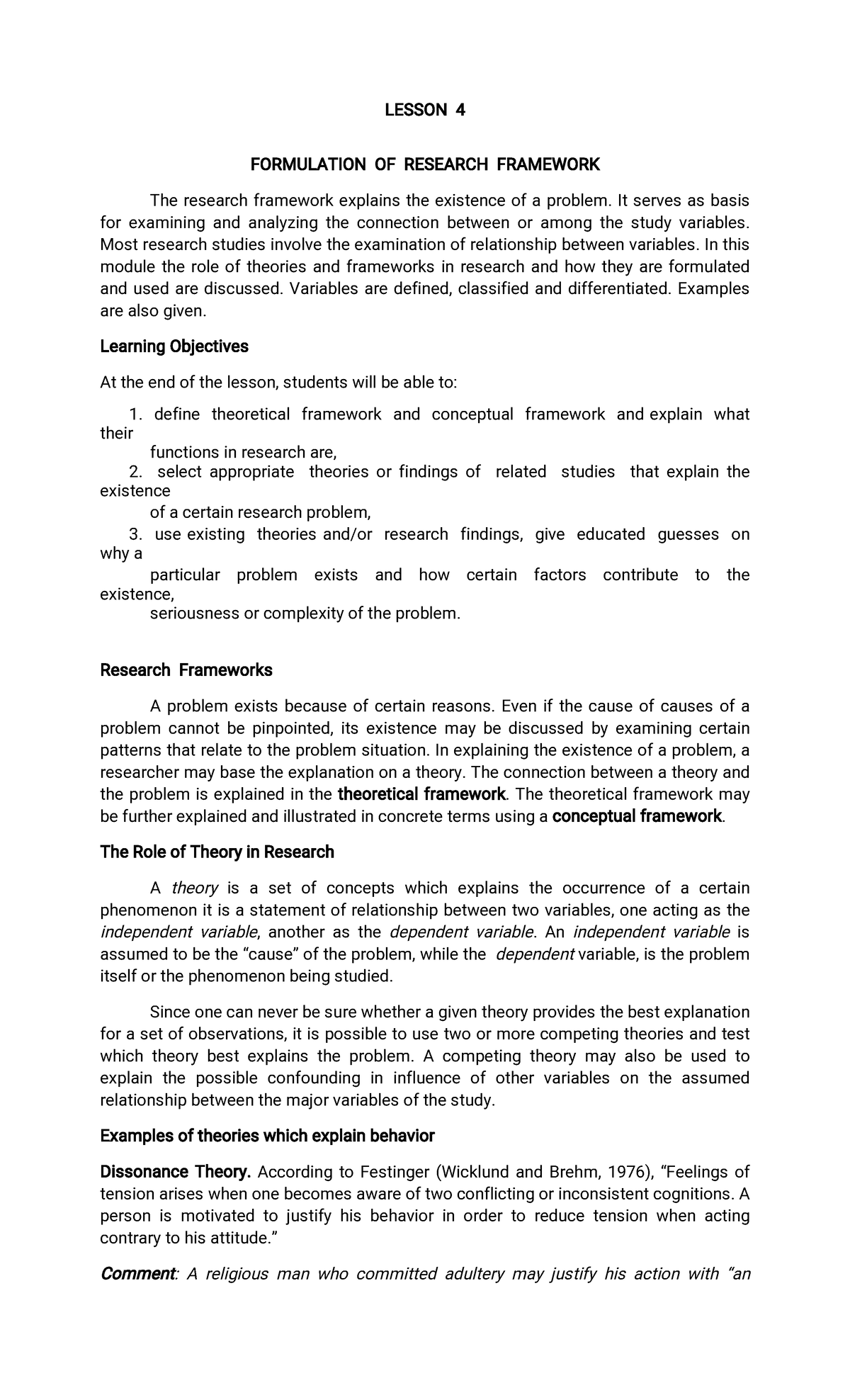 Research Lesson 4 5 and 6 - LESSON 4 FORMULATION OF RESEARCH FRAMEWORK ...