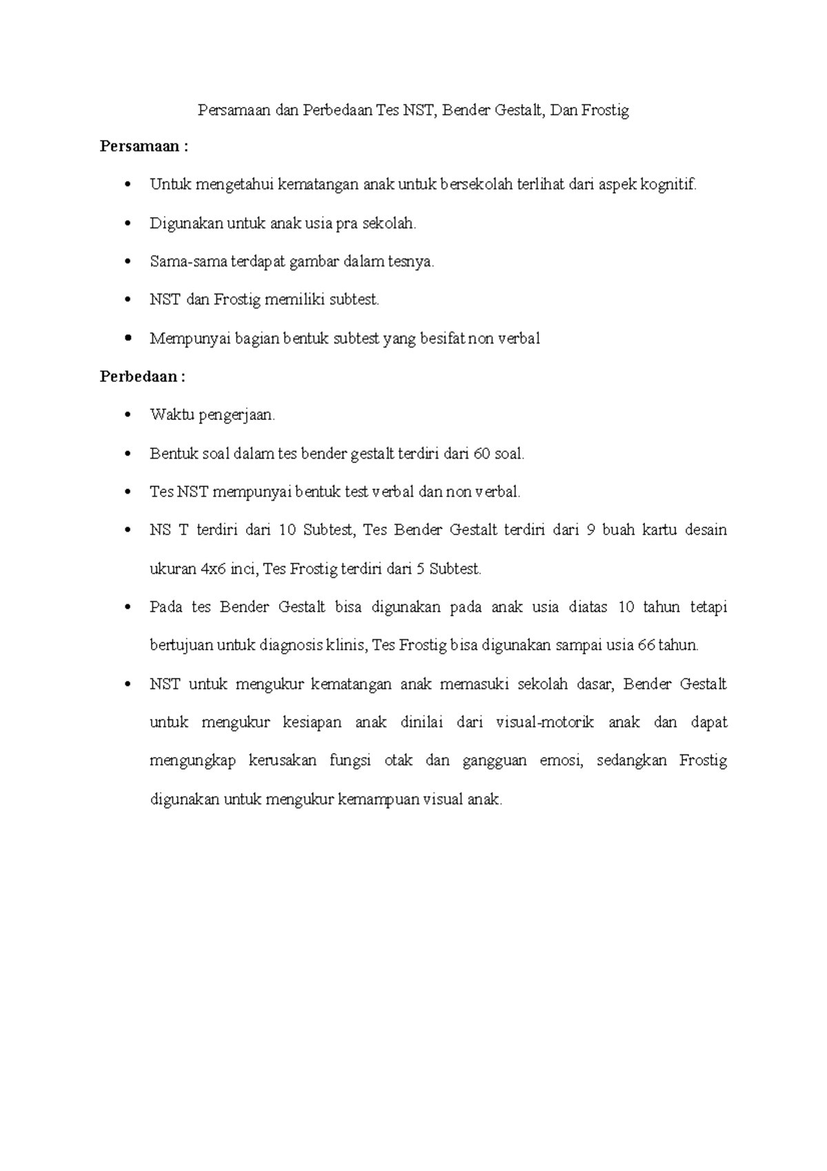 Persamaan dan Perbedaan Tes NST, Bender Gestalt, dan Frostig ...