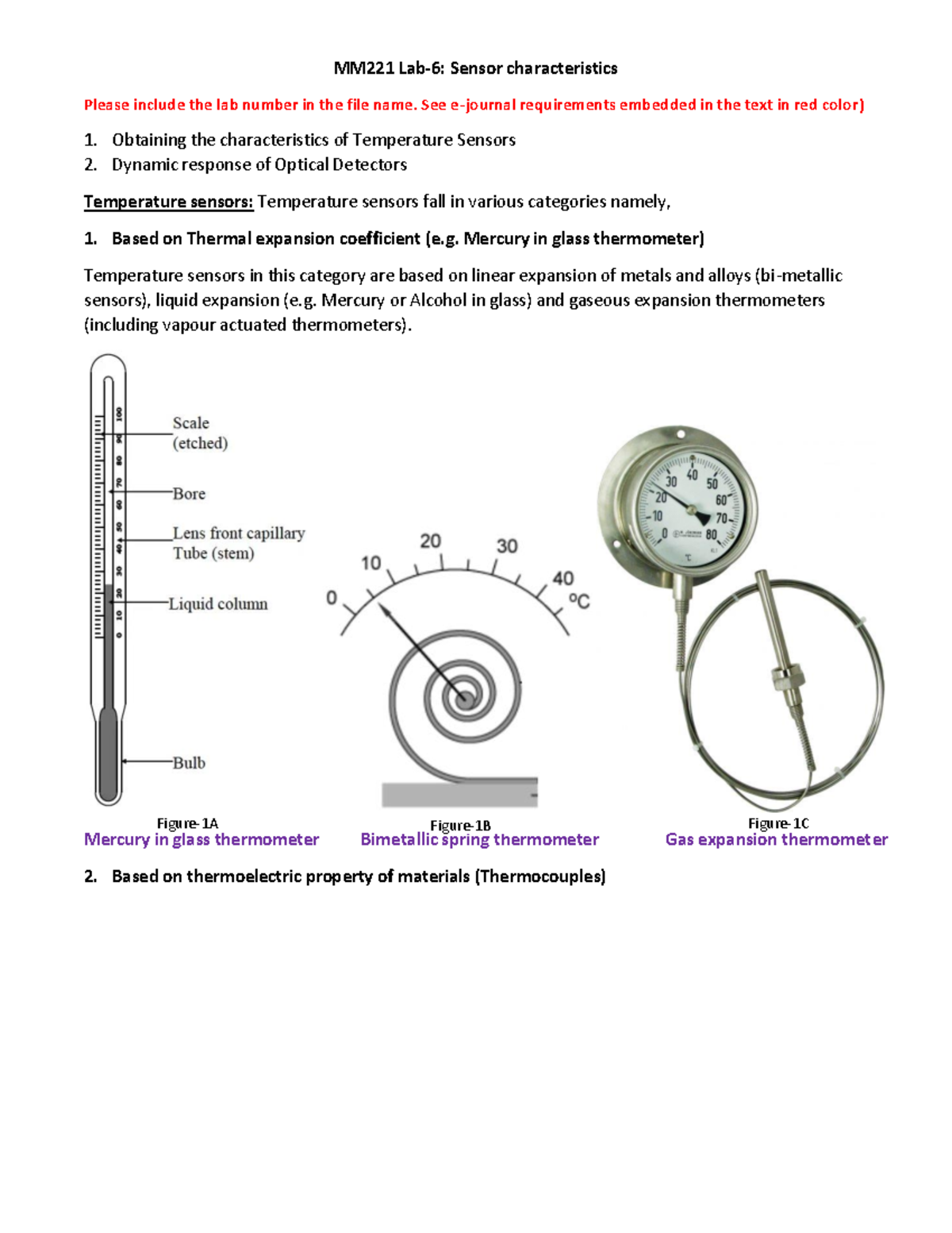 Lab-6 Manual - DETAILED - MM221 Lab-6: Sensor characteristics Please ...