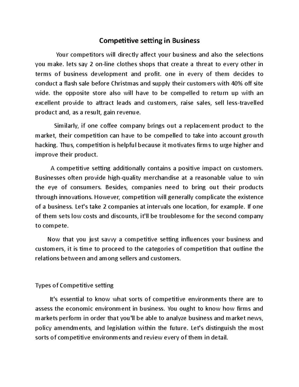 Competitive setting in Business - lets say 2 on-line clothes shops that ...