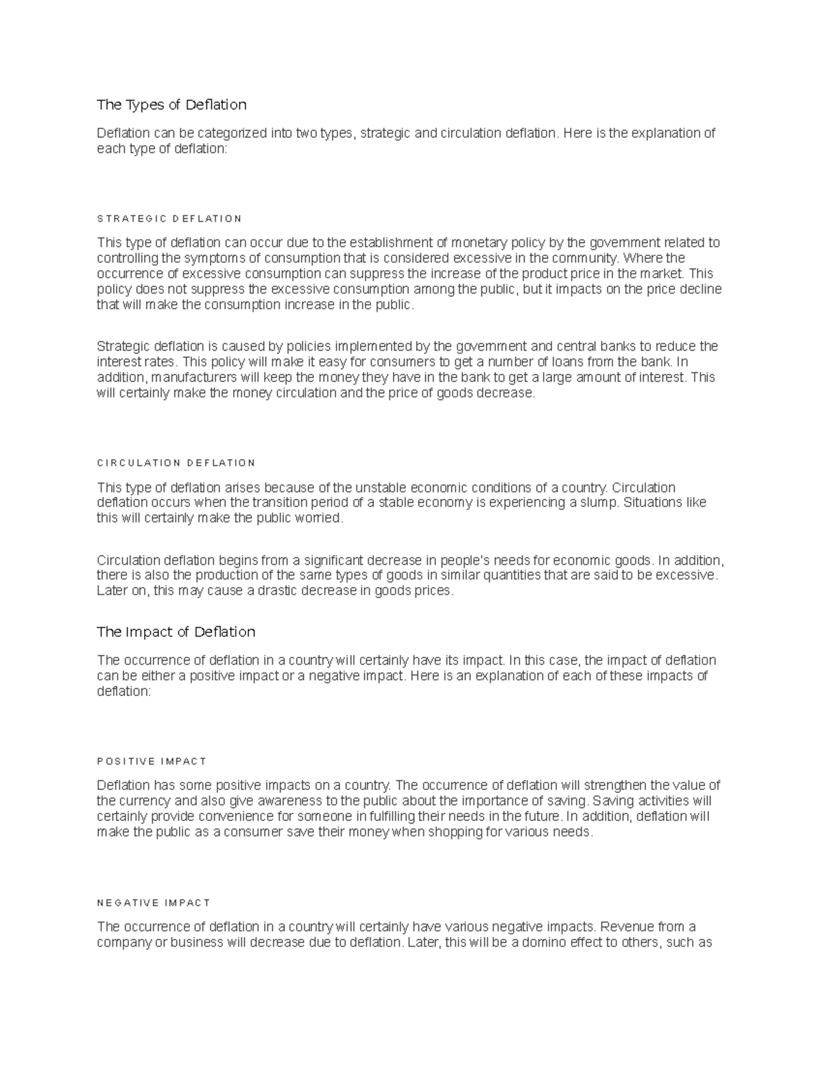 Deflation in economy it's effect - The Types of Deflation Deflation can ...