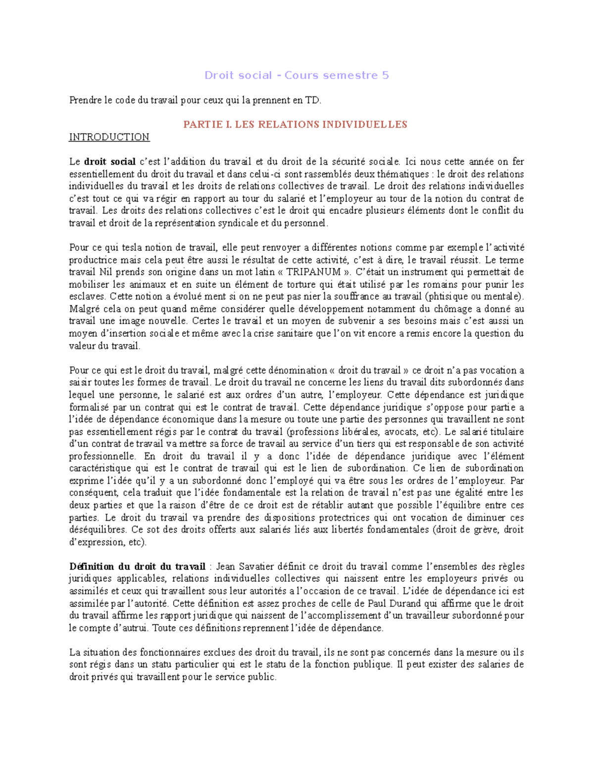 Cours de droit social L3, introduction - Droit Du Travail - La Rochelle ...