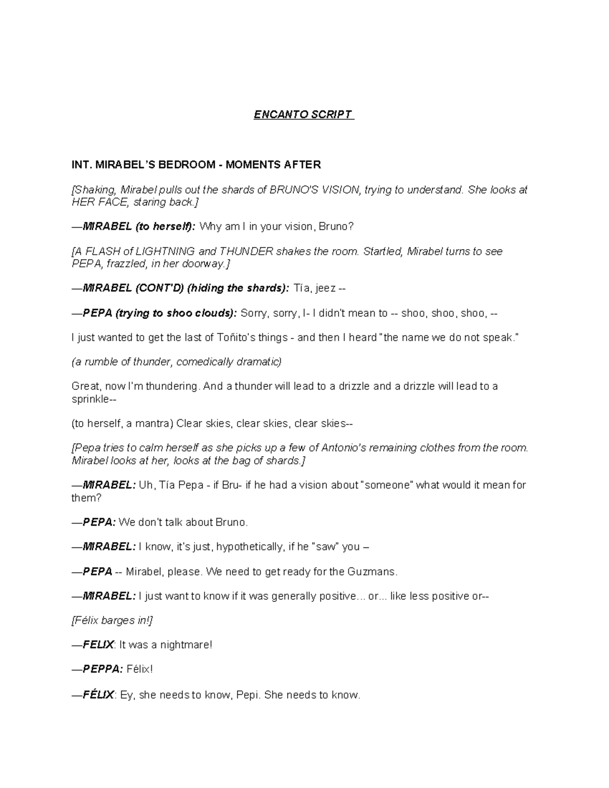 Encanto- Script - They're old and good - ENCANTO SCRIPT INT. MIRABEL’S ...