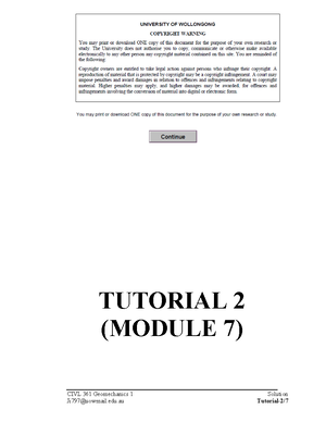 Tutorial 4 - CIVL 361 Geomechanics 1 Solution TUTORIAL 1 (MODULE 4 ...