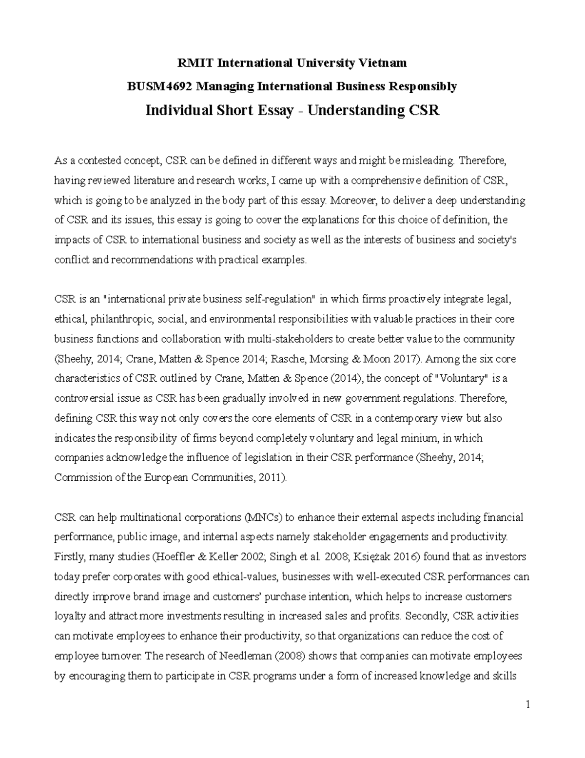 Assignment 1 - RMIT International University Vietnam BUSM4692 Managing ...