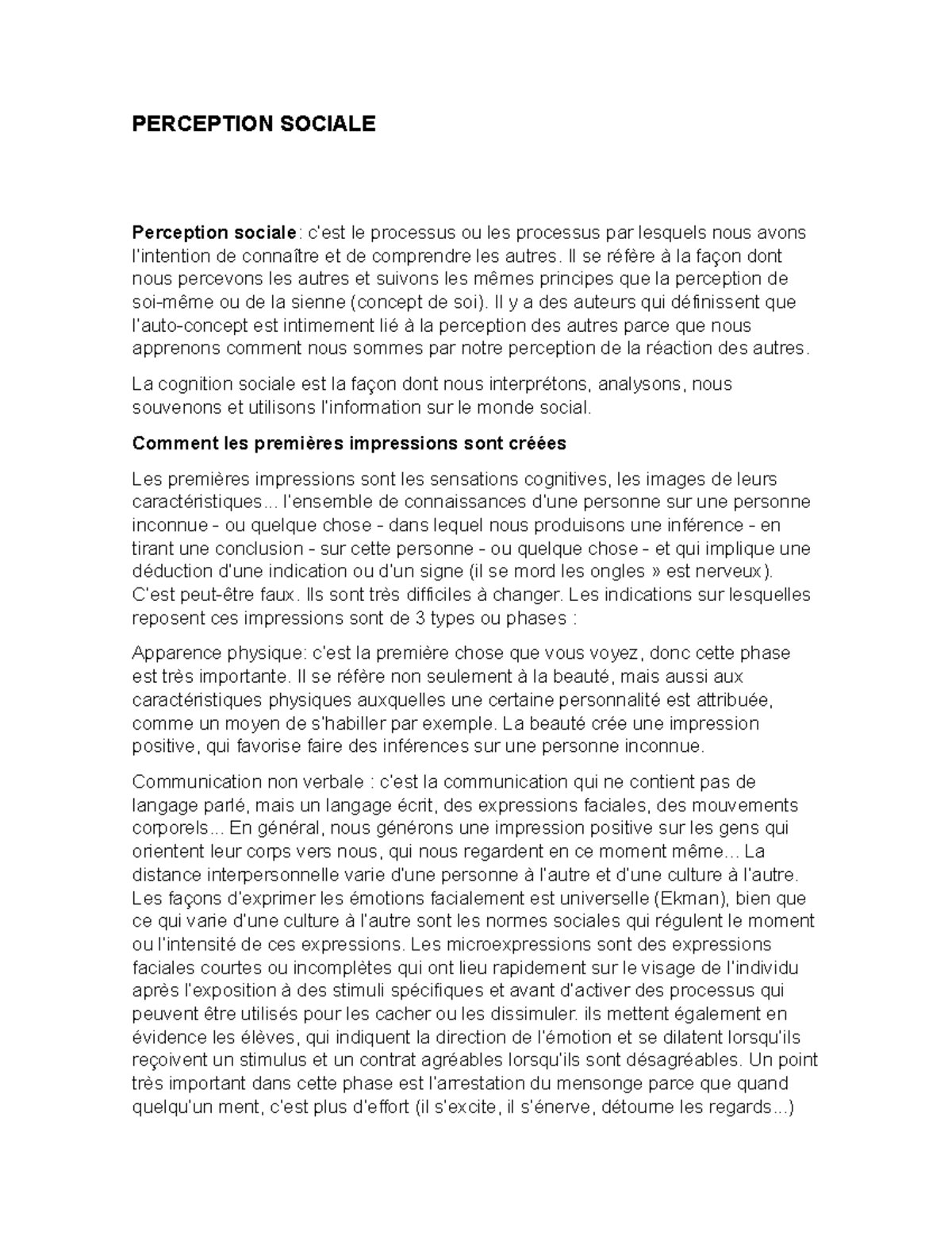 Perception sociale - PERCEPTION SOCIALE Perception sociale: c’est le ...