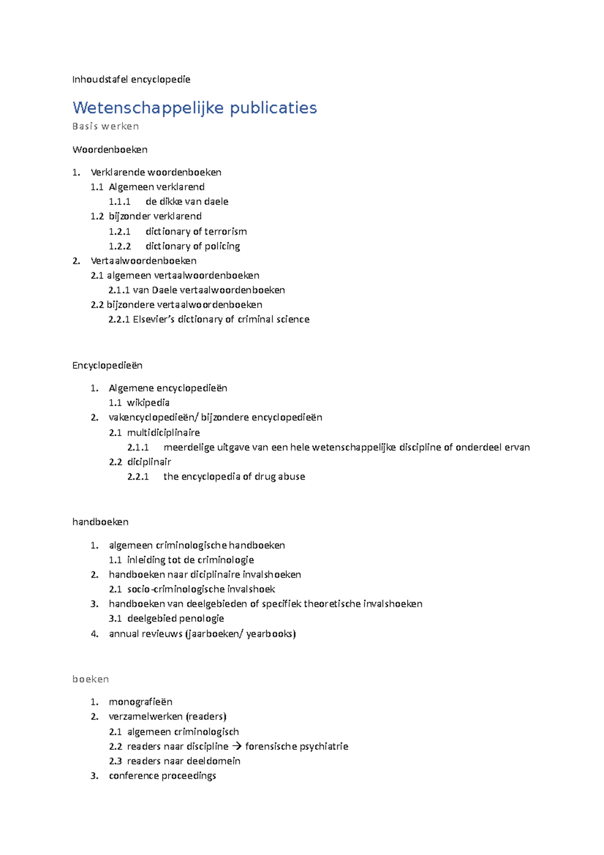Inhoudstafel encyclopedie - Inhoudstafel encyclopedie Wetenschappelijke ...