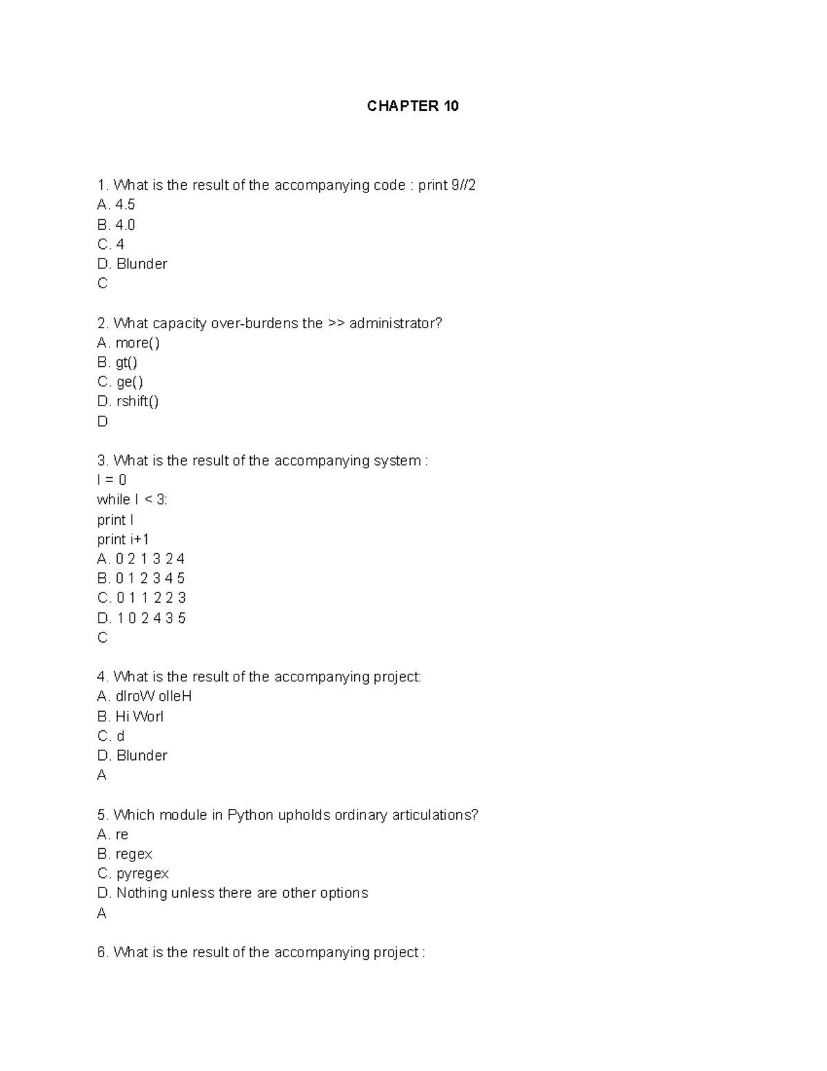 Chapter 10 Python Programming Chapter 10 What Is The Result Of The