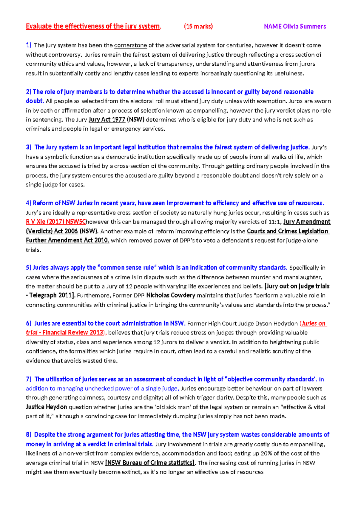 Jury Essay - Sentencing & Punishment Topic - Evaluate the effectiveness ...