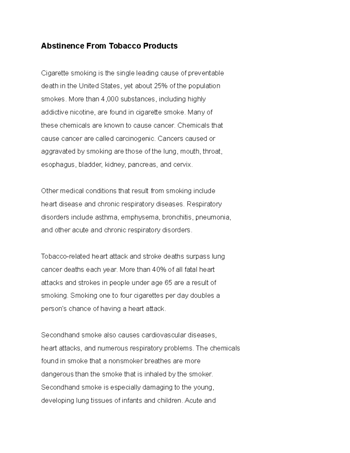 Abstinence From Tobacco Products - Abstinence From Tobacco Products ...
