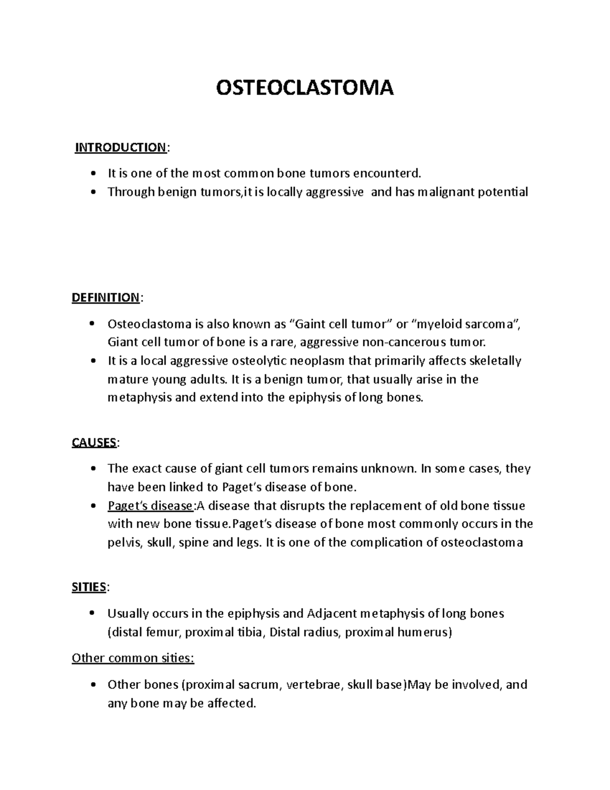 Osteoclastoma - OSTEOCLASTOMA INTRODUCTION: It is one of the most common bone tumors encounterd ...