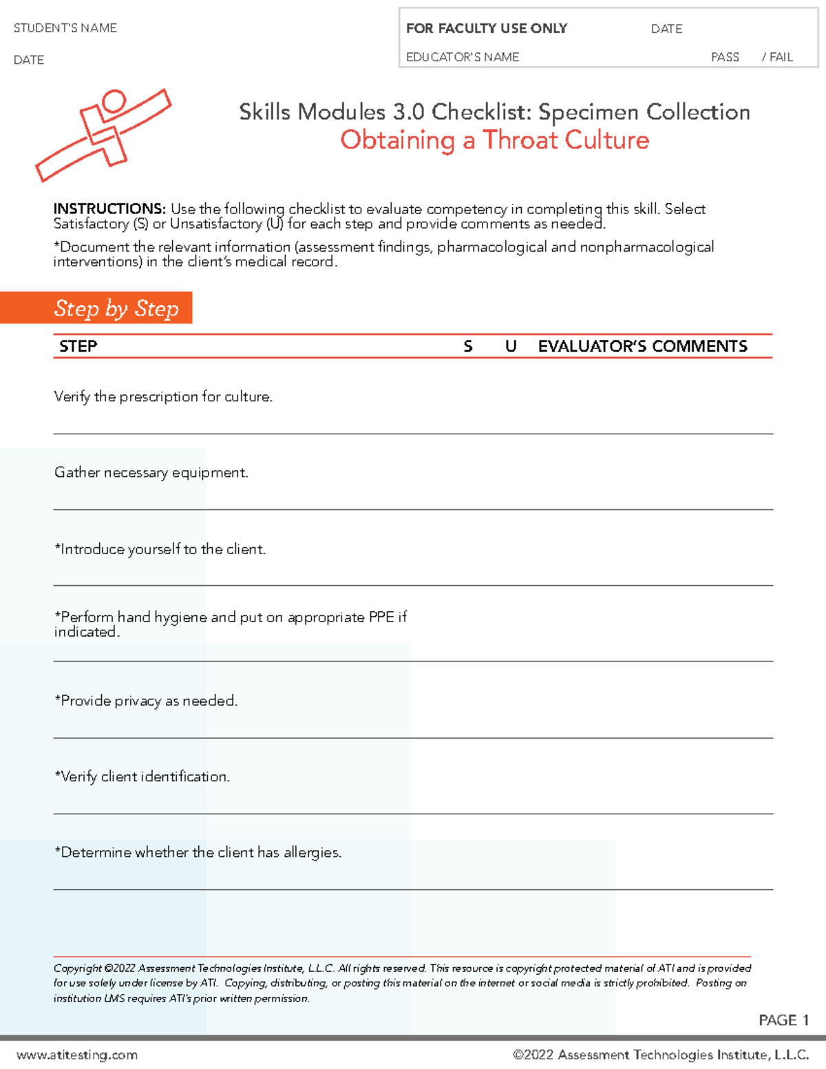 Ati Specimen Collection Obtaining a throat culture checklist ...
