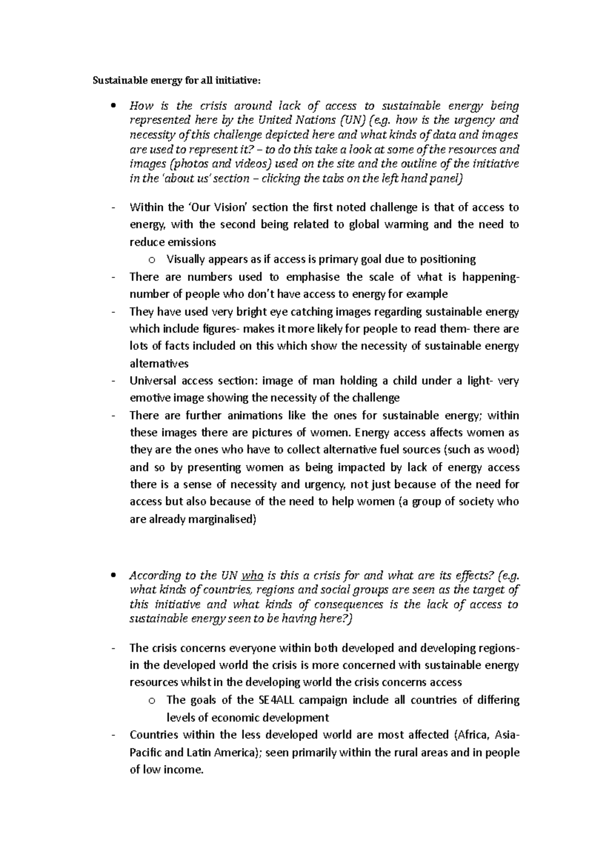 SE4ALL tutorial answers - Sustainable energy for all initiative: How is ...