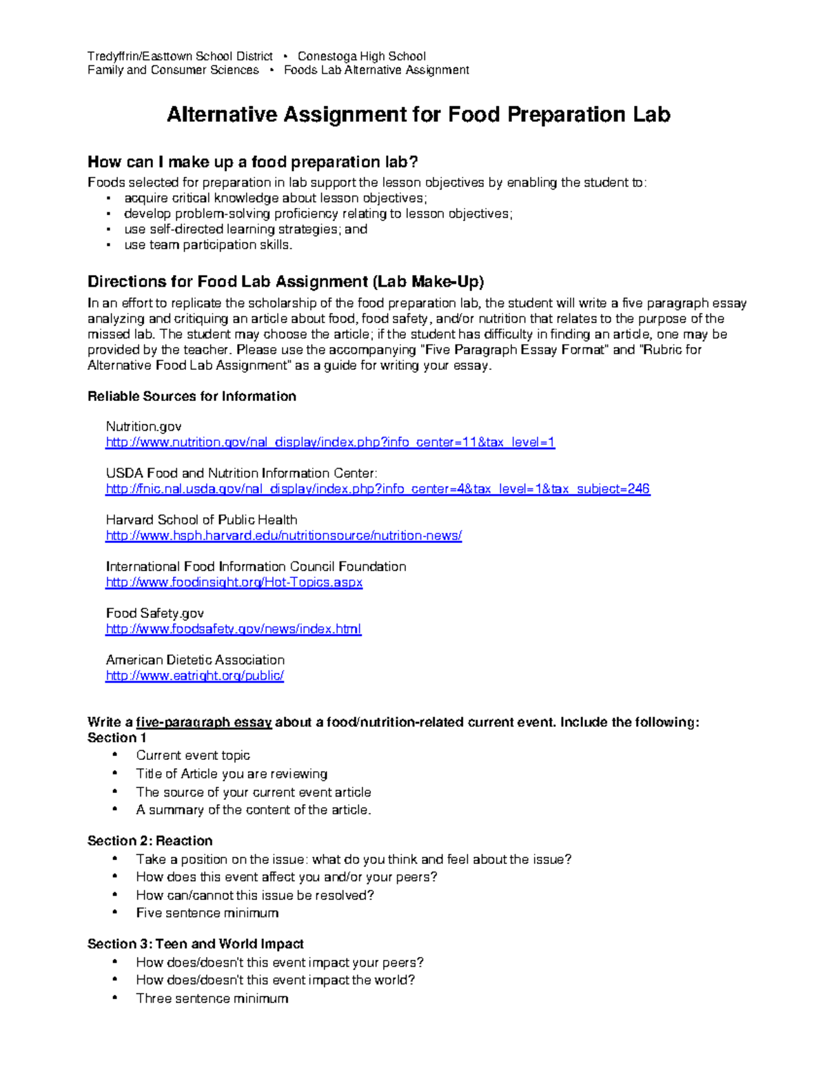 Food Lab Alternative - neep help - Tredyffrin/Easttown School District ...