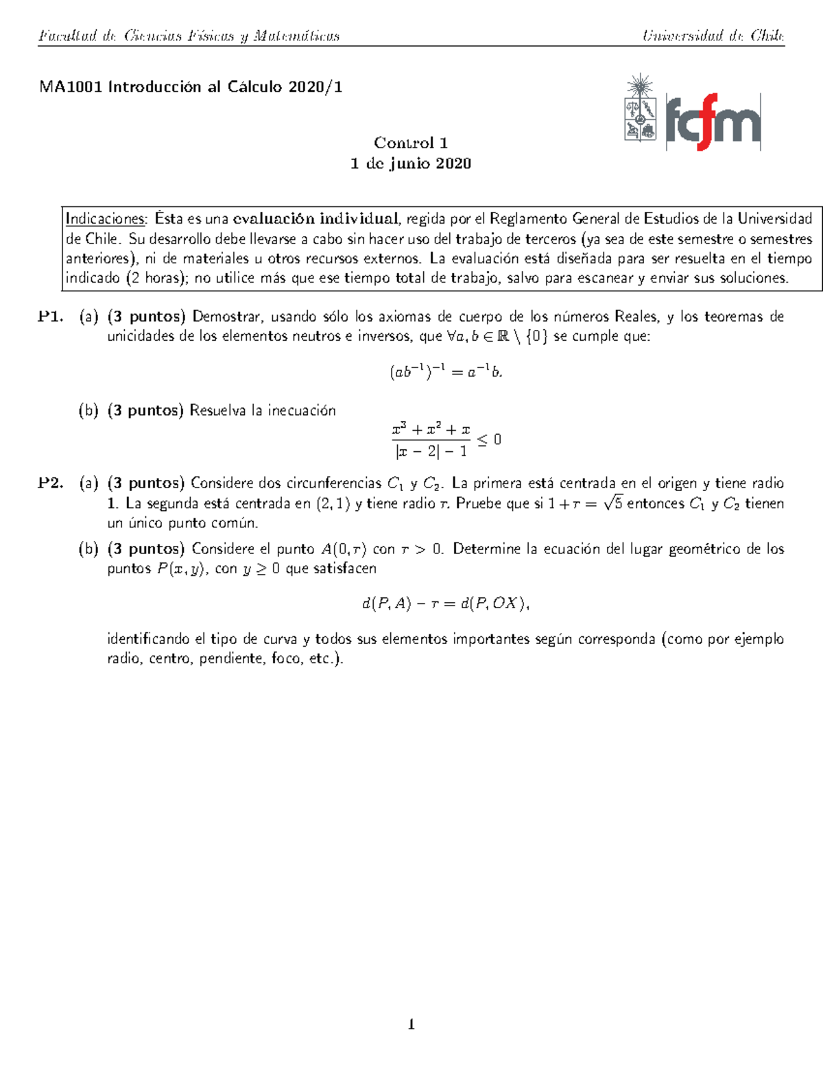 CAL C1 2020 - jsjjsj - Facultad de Ciencias Físicas y Matemáticas ...