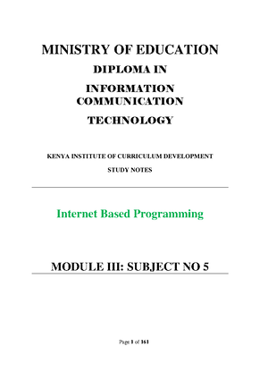 Visual Programming - Ict students - MINISTRY OF EDUCATION DIPLOMA IN INFORMATION COMMUNICATION ...