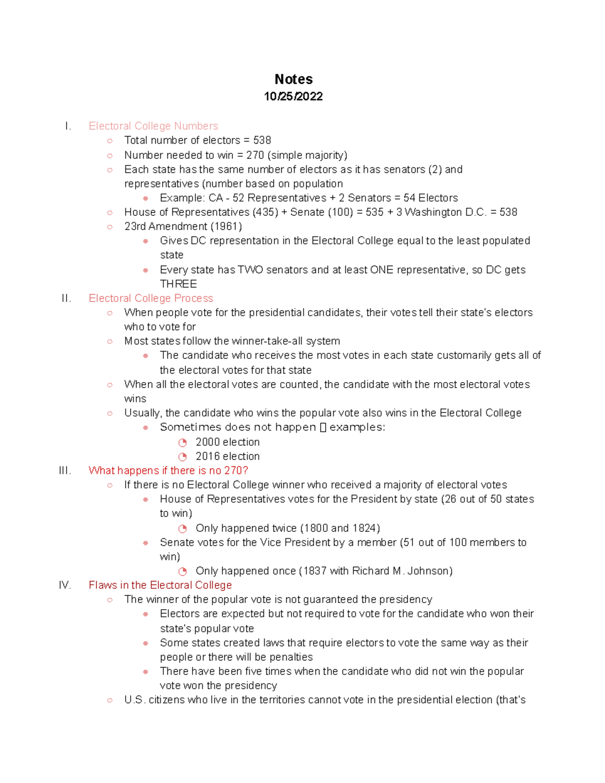 10.3 How Does the Electoral College Elect the President - Notes 10/25 ...