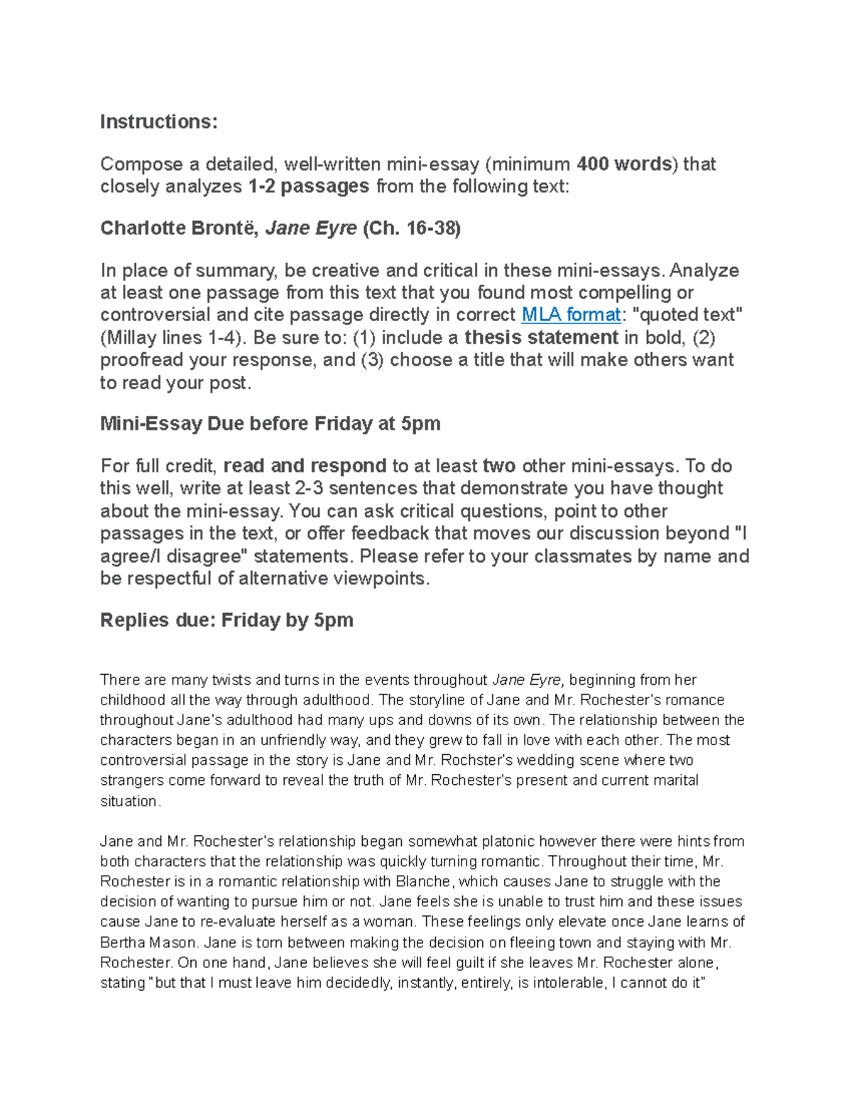 Mini discussion question and answer - Instructions: Compose a detailed ...