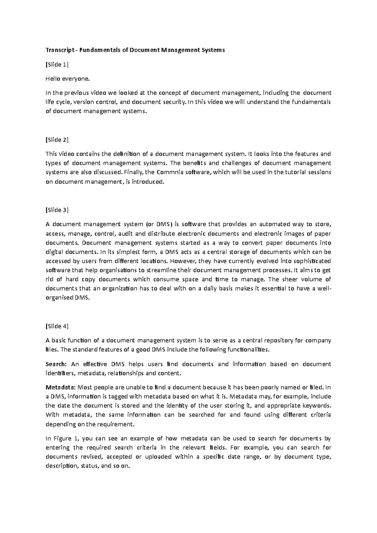 Transcript - Fundamentals of Document Management Systems - In the ...
