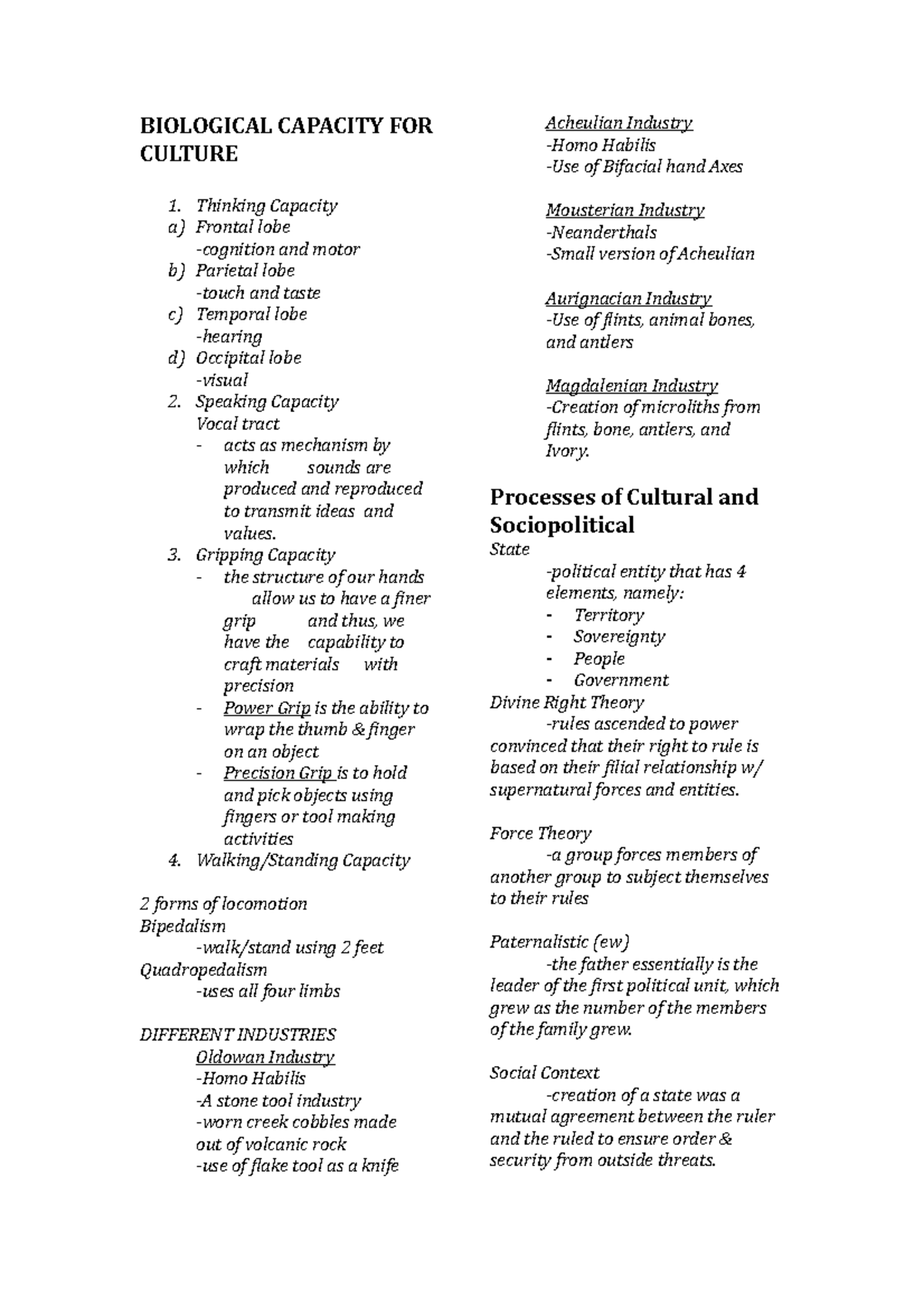 Understanding Culture, Society and Politics - BIOLOGICAL CAPACITY FOR ...