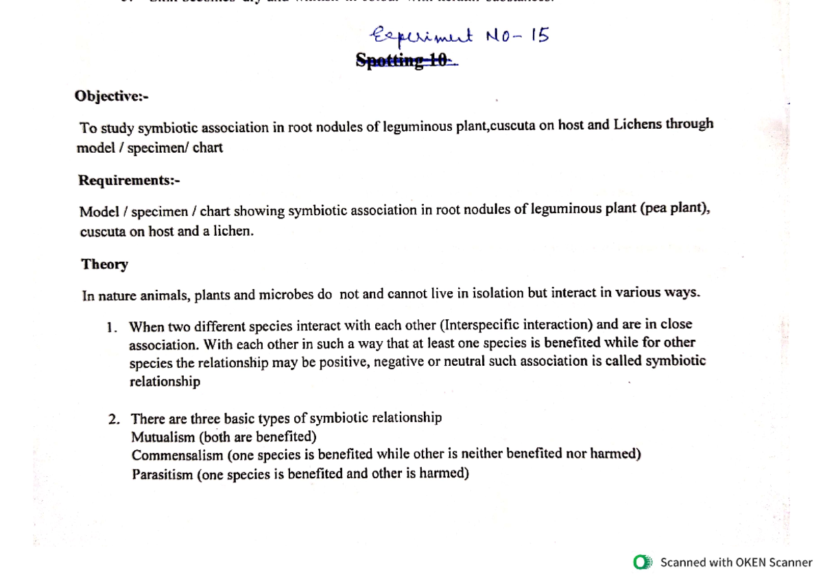 Exp No 15Symbioticassociationinrootnudules - Experiment 15 Spotting 10 ...