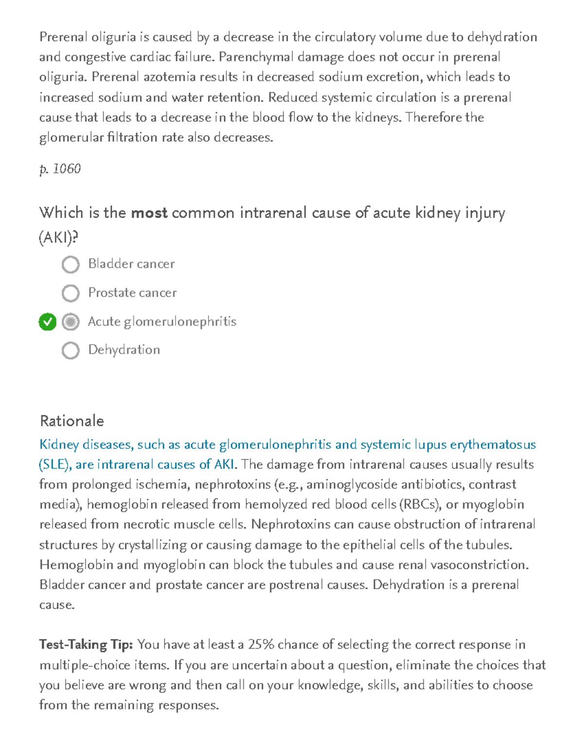 AQTC 4 6 - Acute Kidney Injury - Prerenal oliguria is caused by a ...