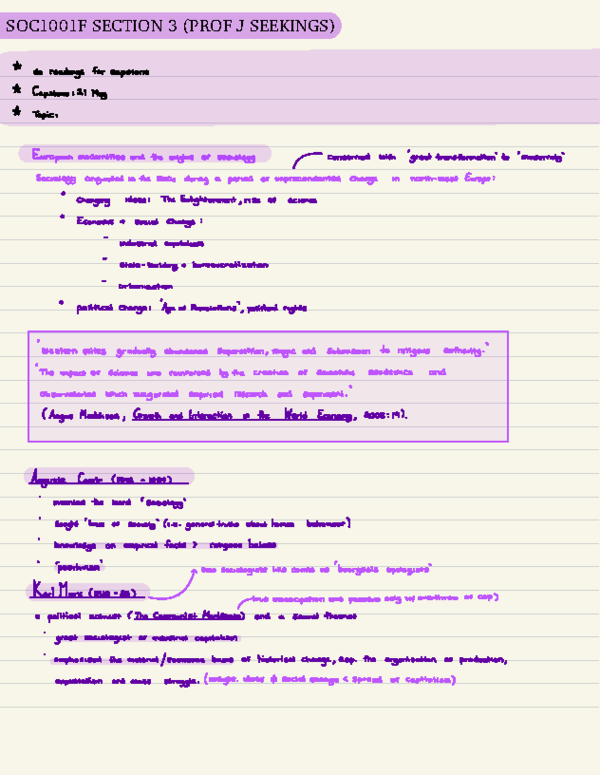 SOC1001F section 3 - lecture notes + reading notes 2023 ...