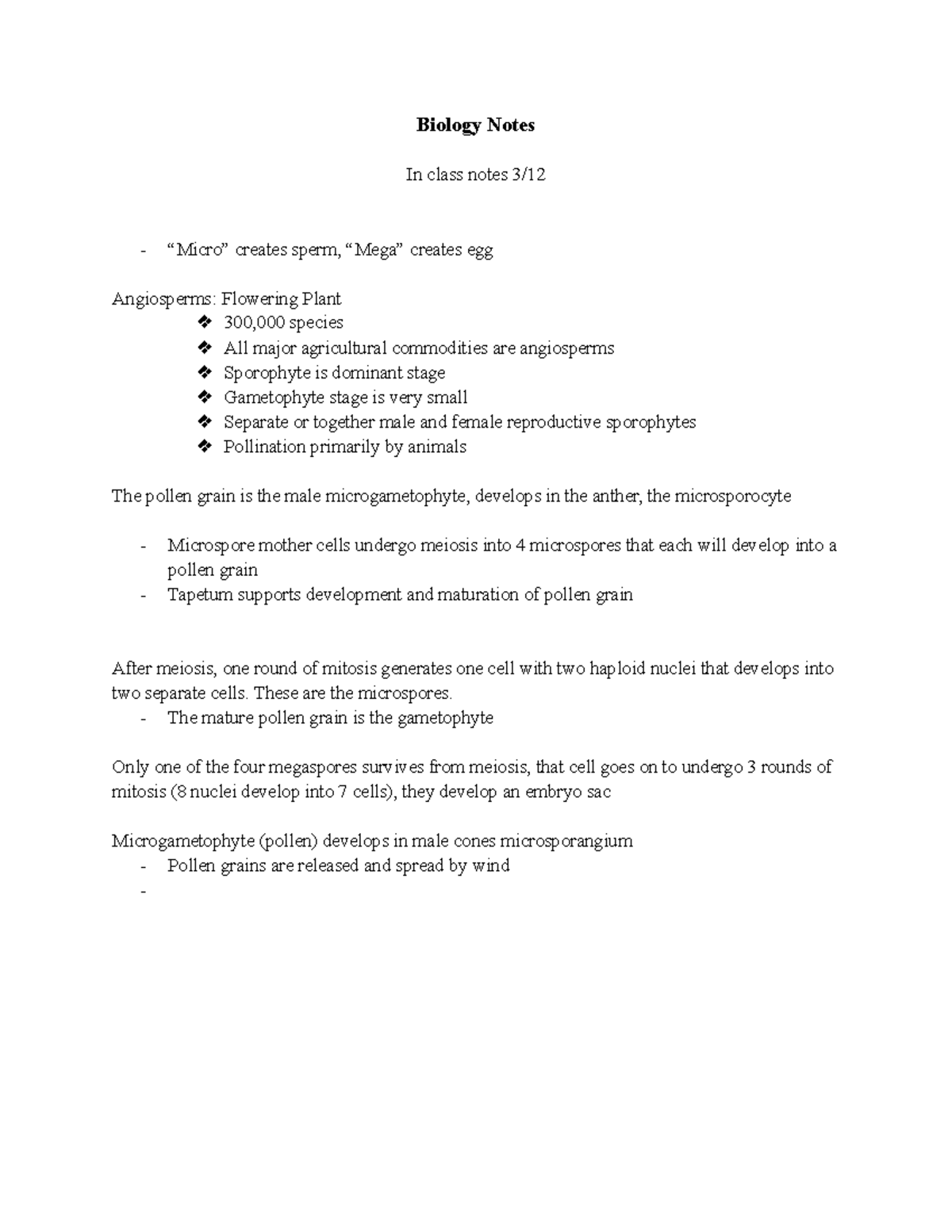 Bio Notes Unit 3 Biology Notes In Class Notes 3 “micro” Creates Sperm “mega” Creates Egg