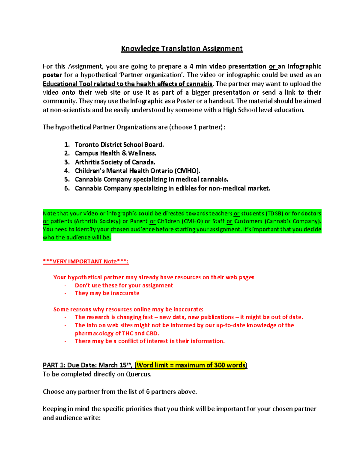 2023 Knowledge Translation Assignment PCL218 - Knowledge Translation Assignment For this ...