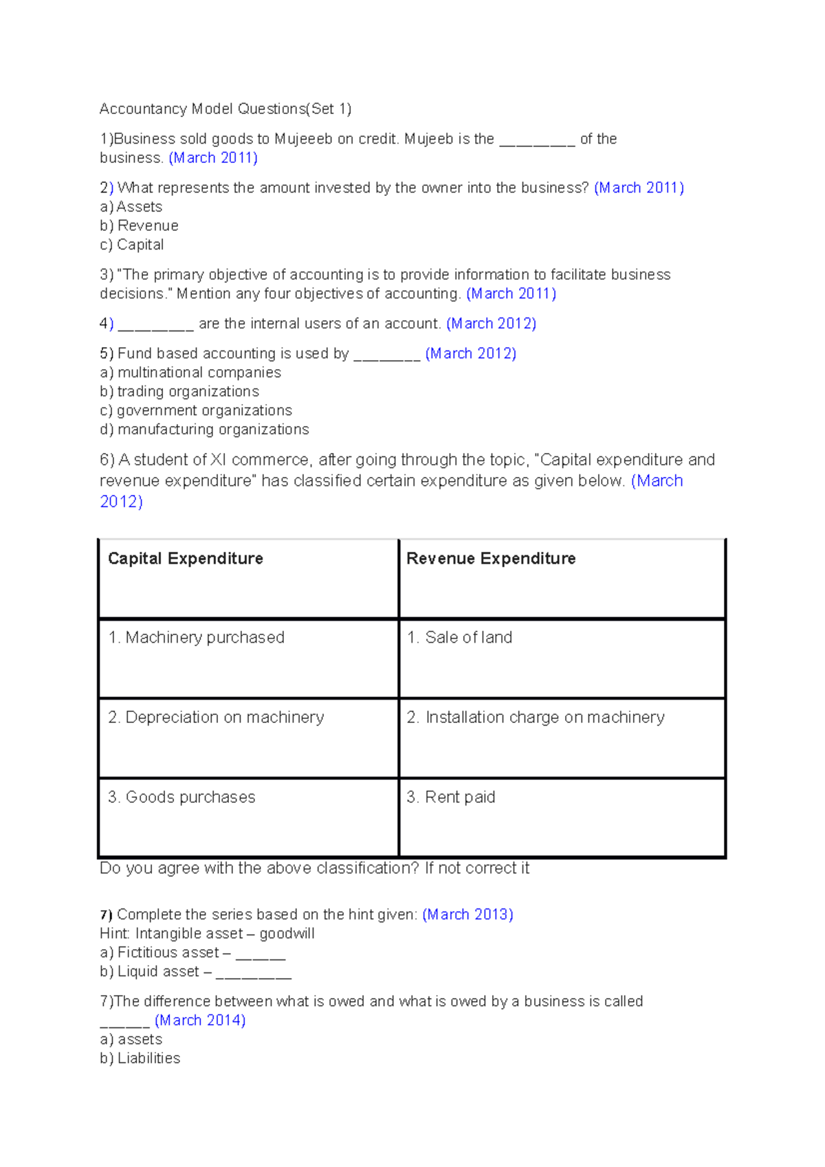 Accountancy Model Questions set - Accountancy Model Questions(Set 1) 1 ...