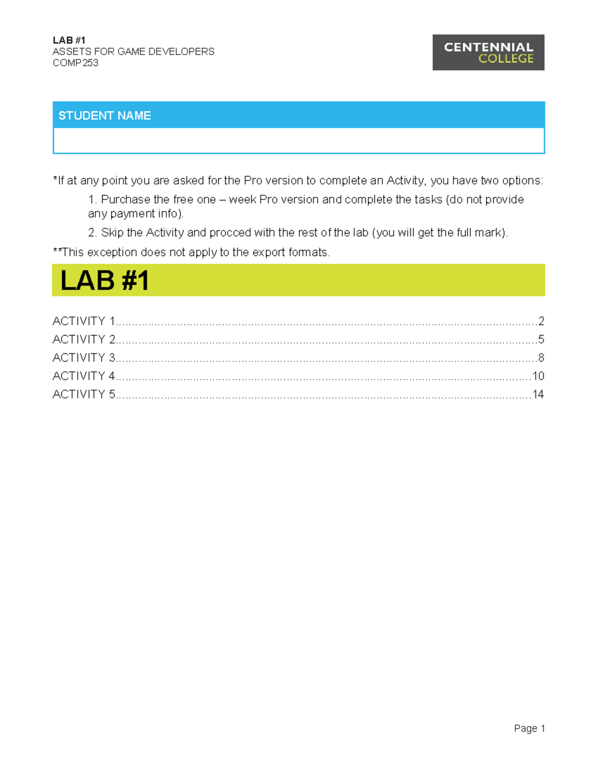 Lab #1 - Assignment 1 on GIMP - ASSETS FOR GAME DEVELOPERS COMP STUDENT NAME *If at any point ...