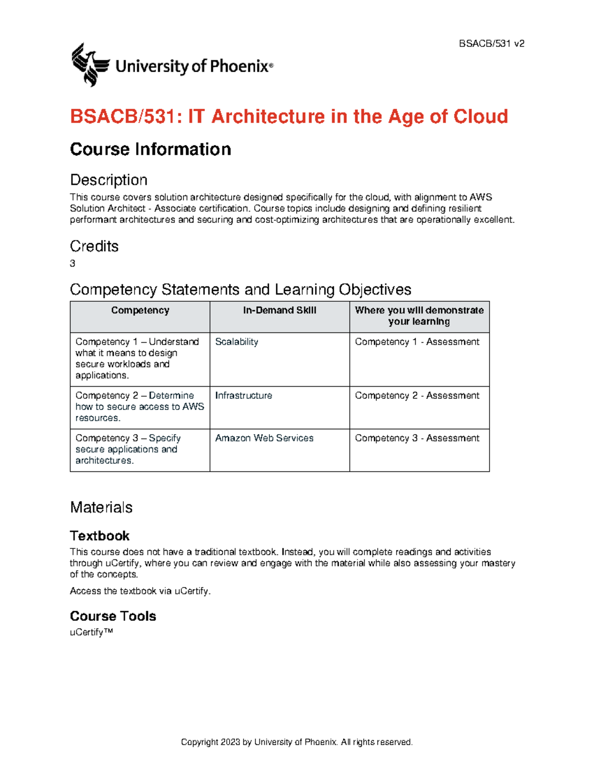 Bsacb 531 v2 syllabus week2 - BSACB/531 v Copyright 2023 by University ...