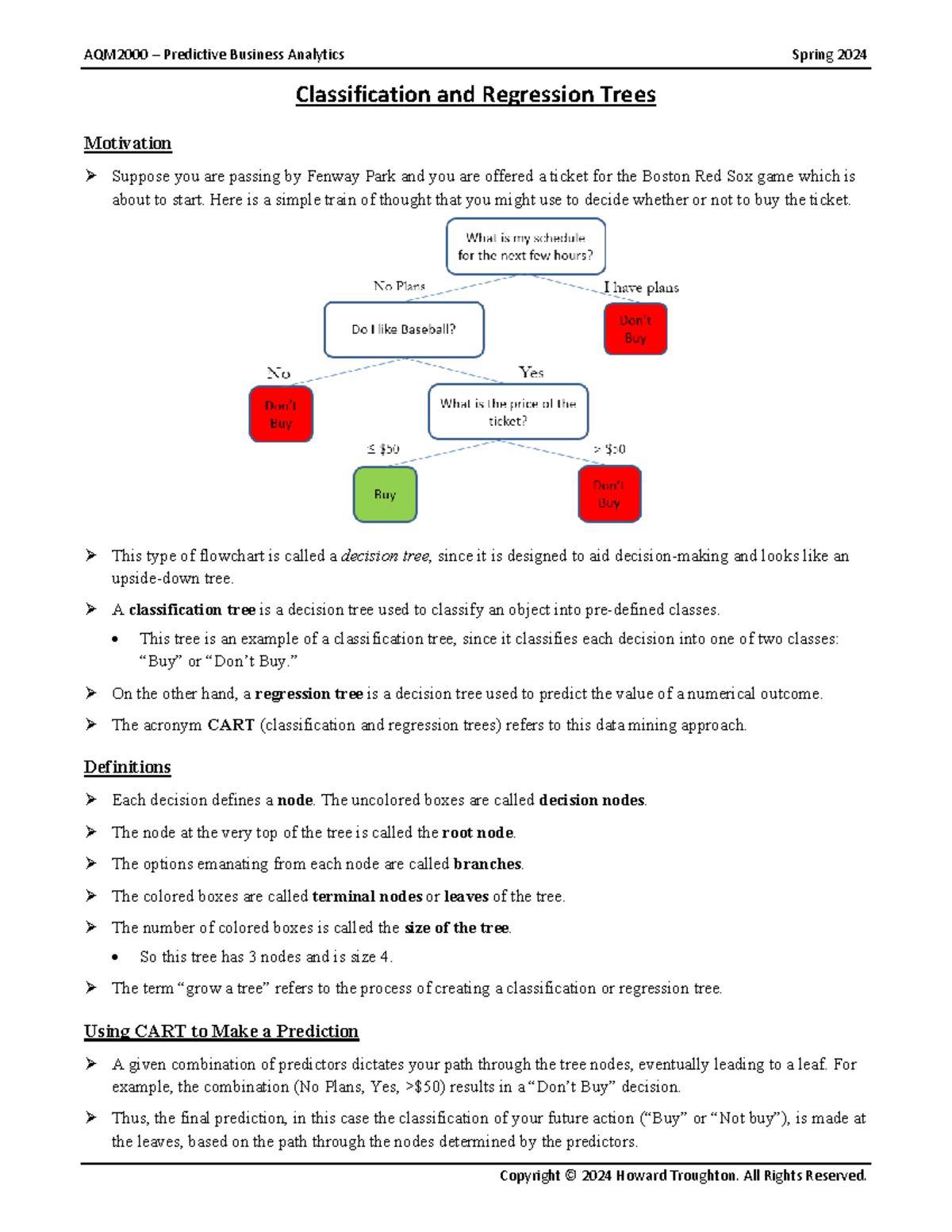 Classification and Regression Trees Notes - AQM2000 – Predictive ...